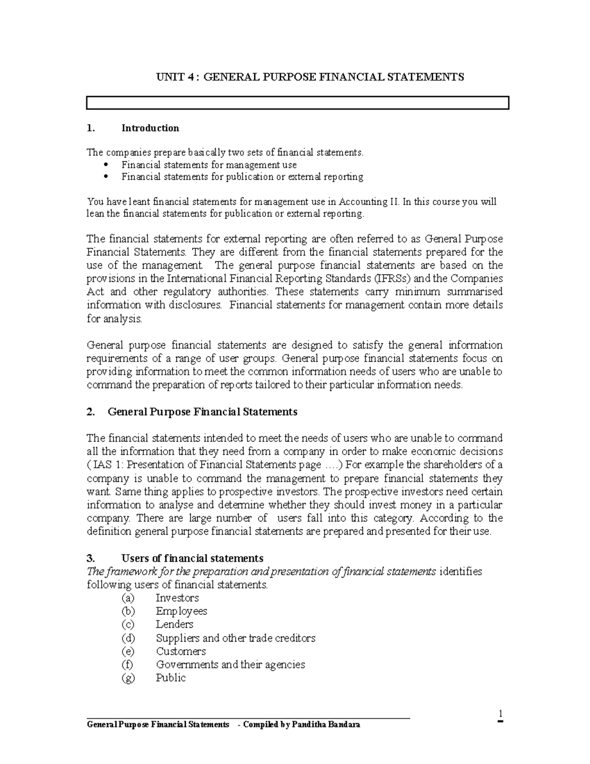 General Purpose Financial Statements revision - UNIT 4 : GENERAL ...