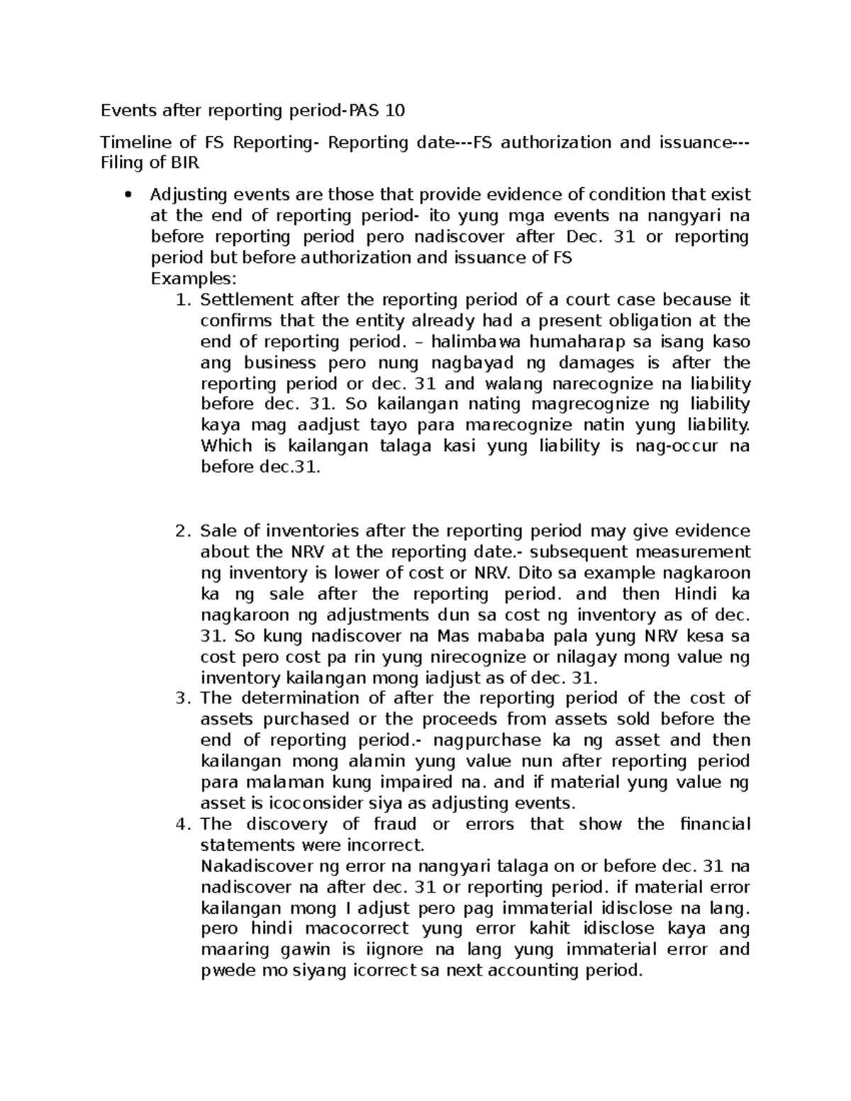 Events after reporting period-PAS 10 Example - Events after reporting ...