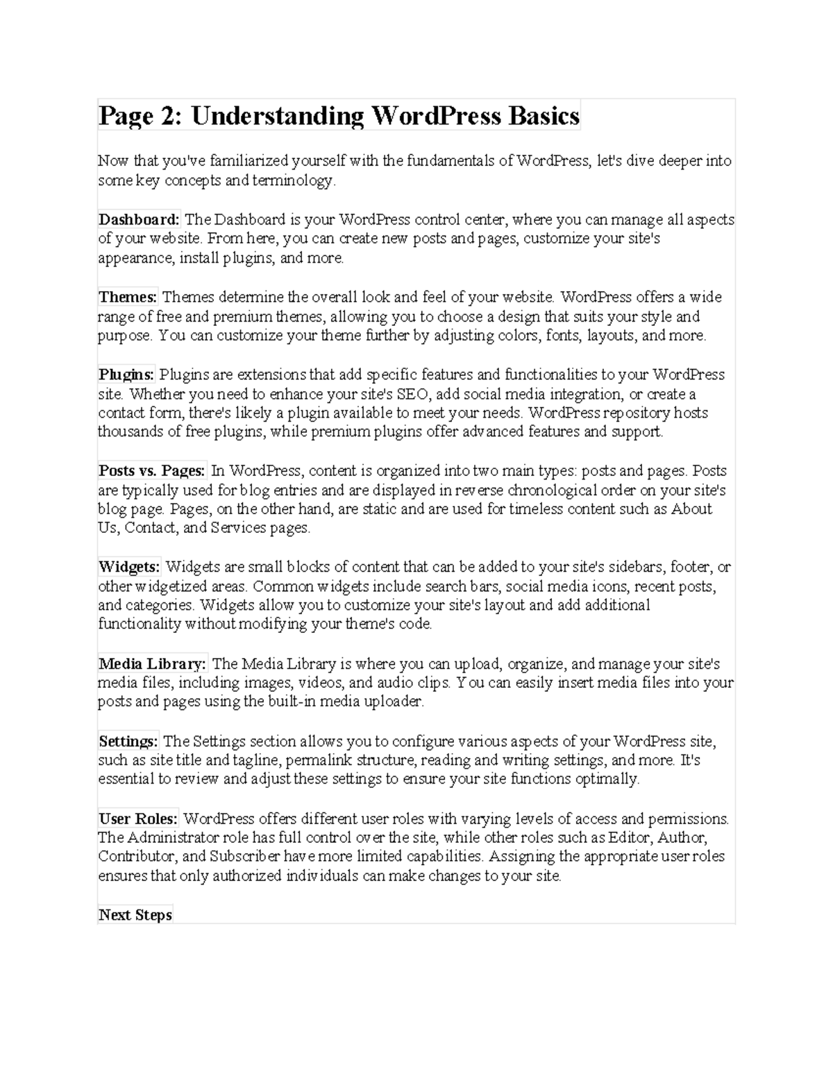 guide for wordpress website developemnt-2nd page - Page 2: Understanding WordPress Basics Now ...