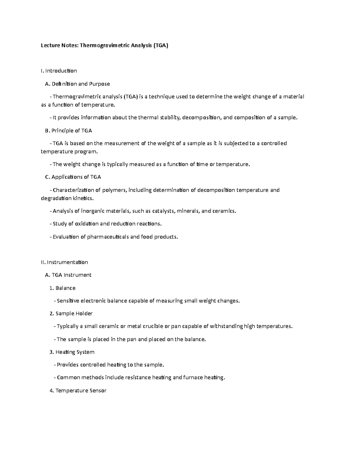Lecture Notes: Thermogravimetric Analysis (TGA) - Introduction A ...