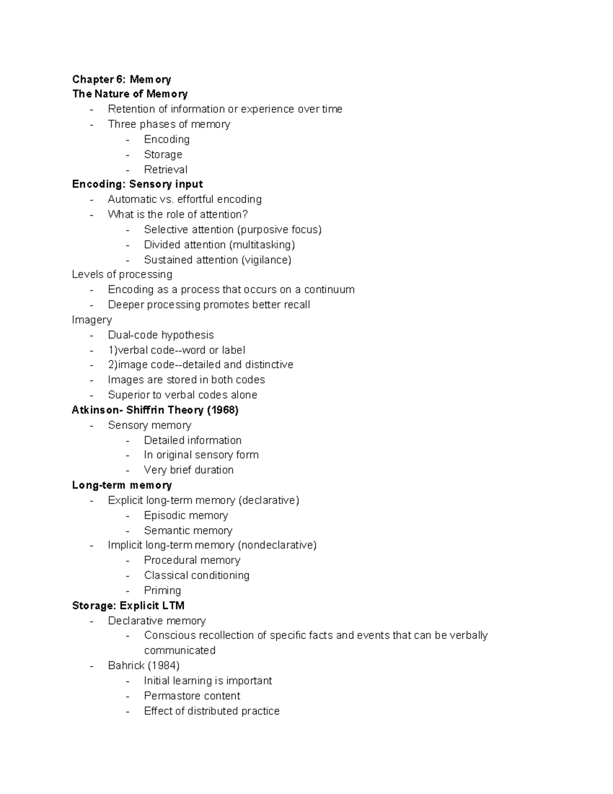 Chapter 6 psych - Memory - Chapter 6: Memory The Nature of Memory ...