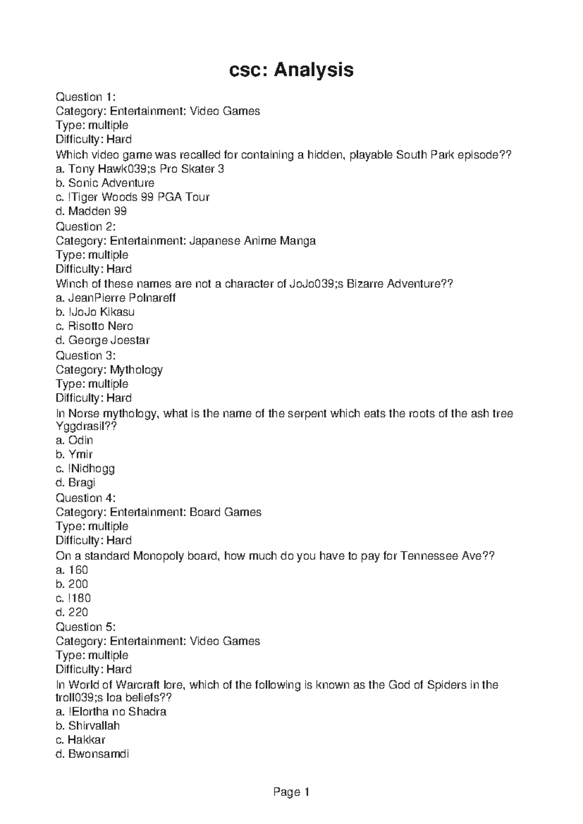 Csc-Midterm-4 - Notes on CS - csc: Analysis Question 1: Category ...
