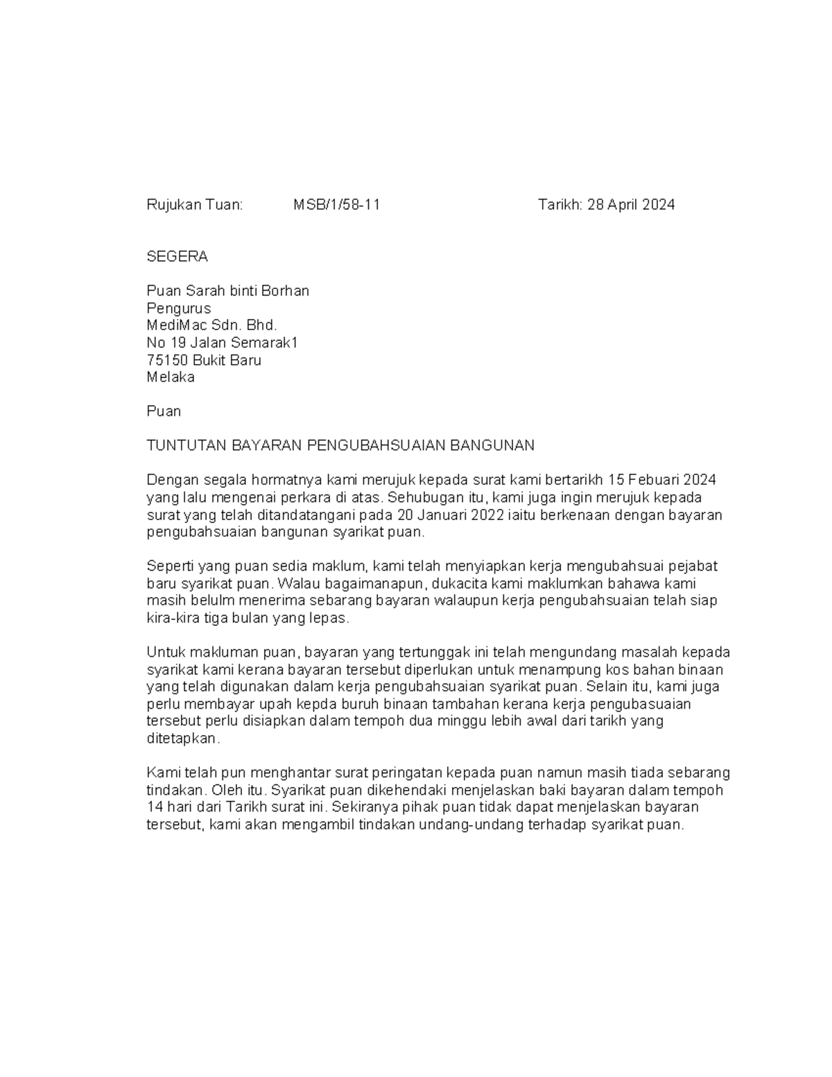 Bbm110 suratrasmi - BBM surat rasmi - Rujukan Tuan: MSB/1/58-11 Tarikh ...