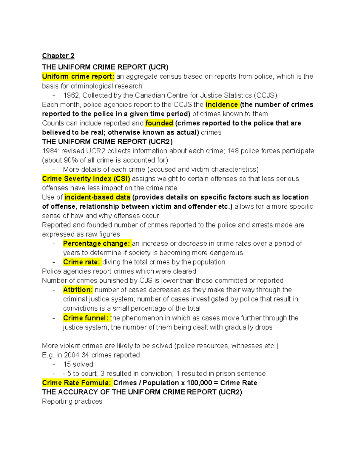 Chapter 2 Notes - Chapter 2 THE UNIFORM CRIME REPORT (UCR) Uniform ...
