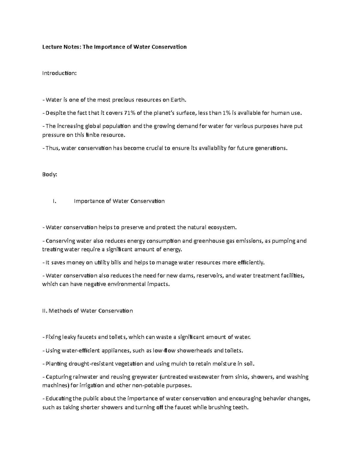 Lecture Notes: The Importance of Water Conservation - Lecture Notes ...