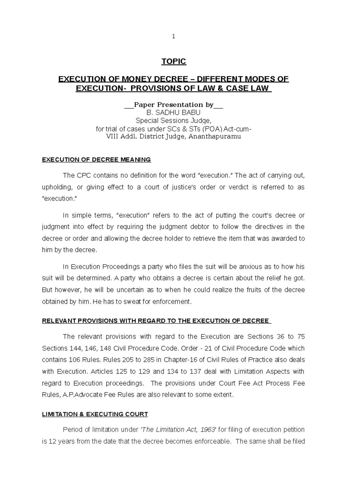Execution of Decree - nothing - TOPIC EXECUTION OF MONEY DECREE ...