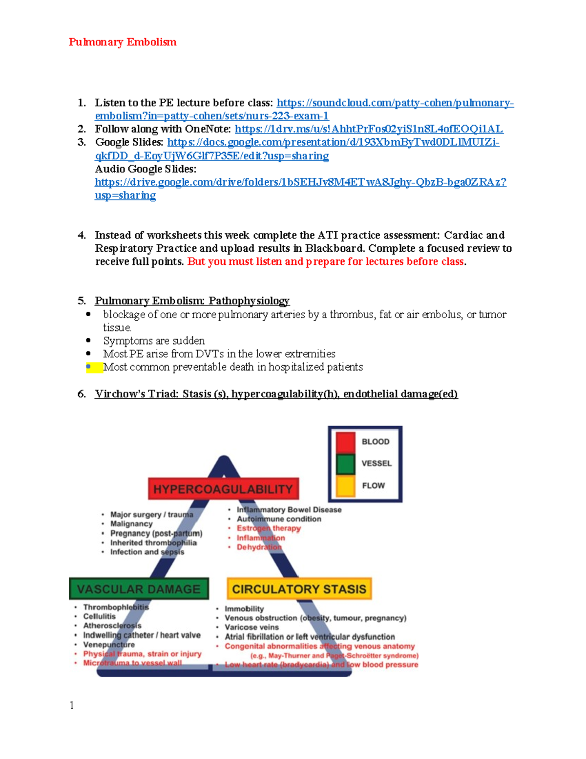 1. PE student - good luck - Listen to the PE lecture before class ...