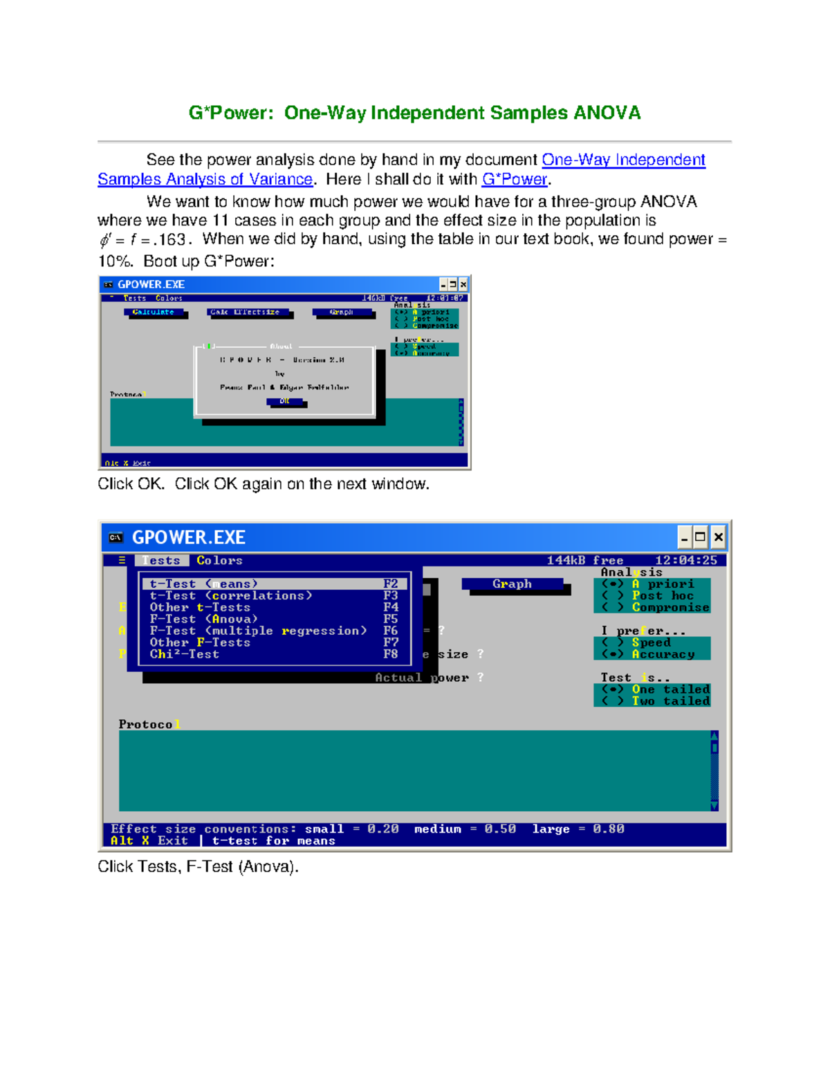 G Power One-Way Independent Samples Anova - Independent Samples ANOVA ...