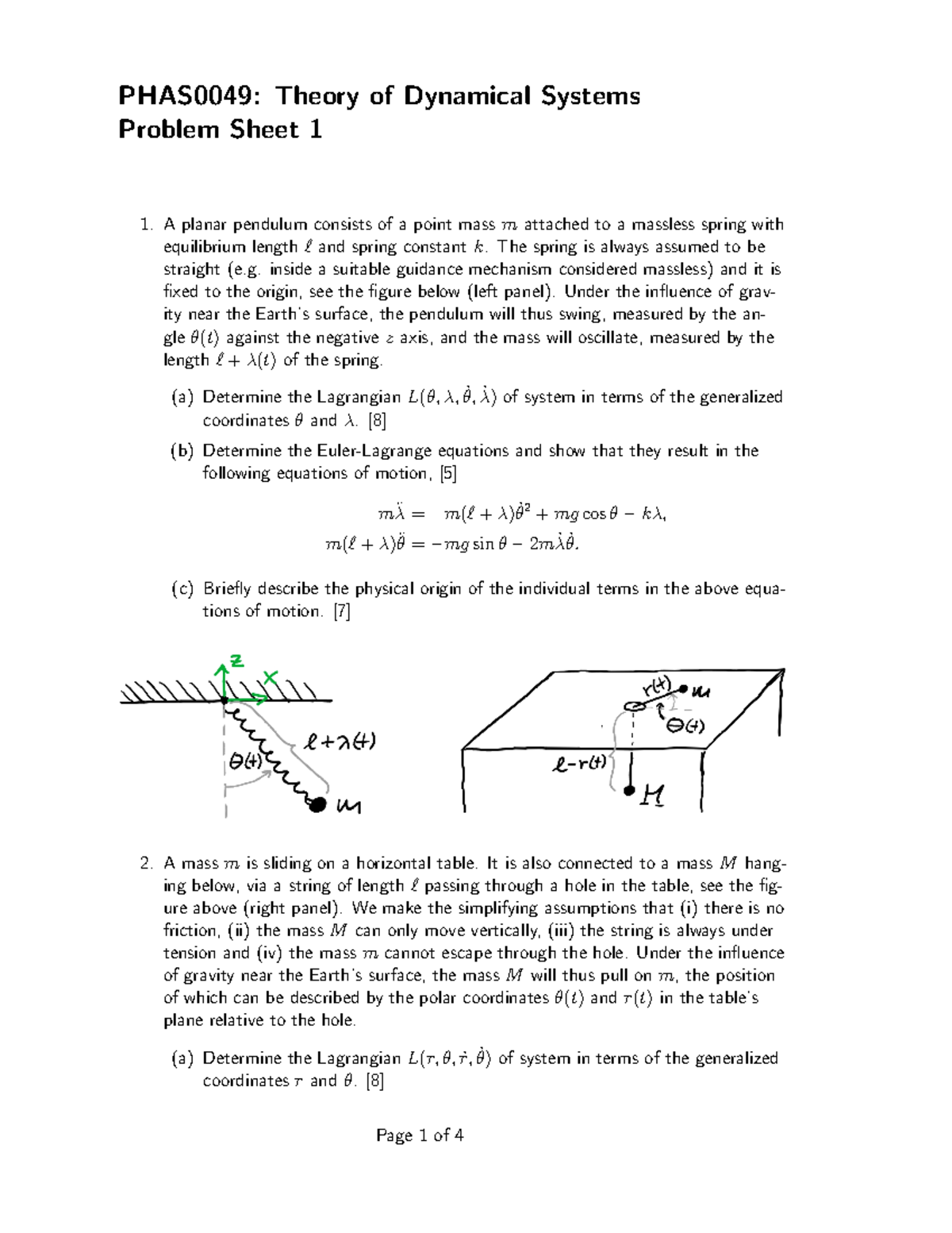 Problem Sheet 1 Questions - PHAS0049: Theory of Dynamical Systems ...