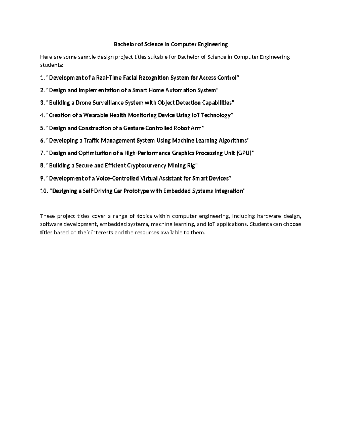 Bachelor of Science in Computer Engineering - Students can choose ...