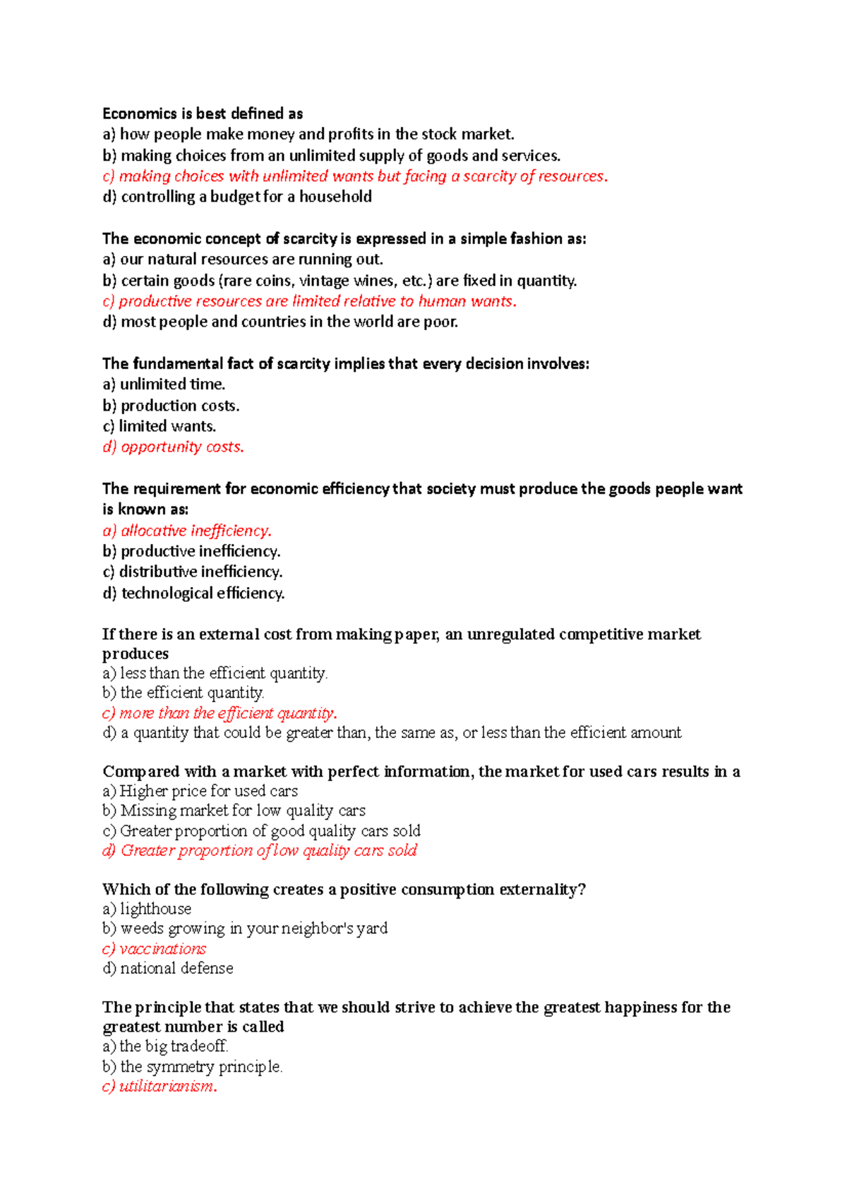 Health economics exam questions - MCQs - Economics is best defined as a ...
