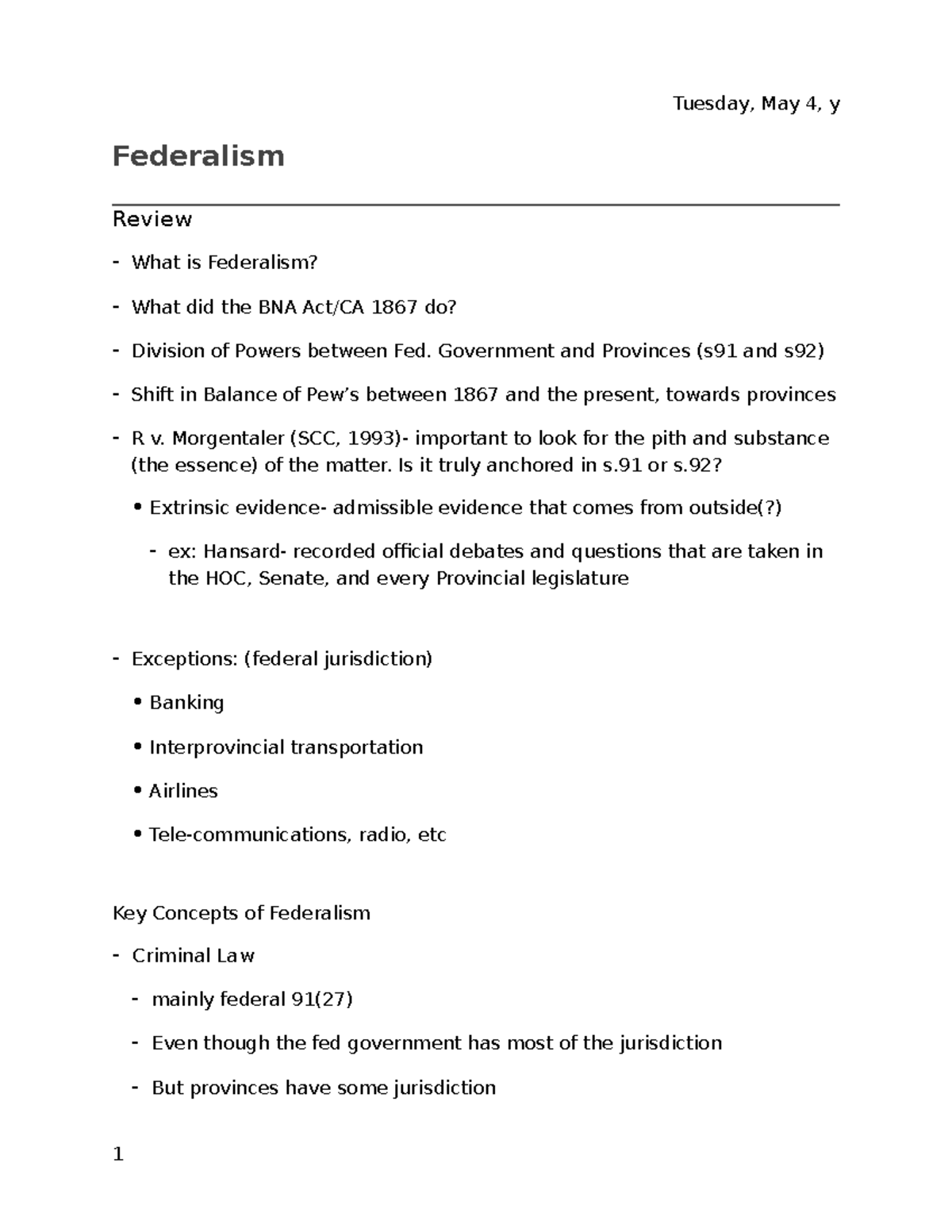 Lecture-8 - Lecture-8 - Monday, November 2, y Federalism Review - What ...