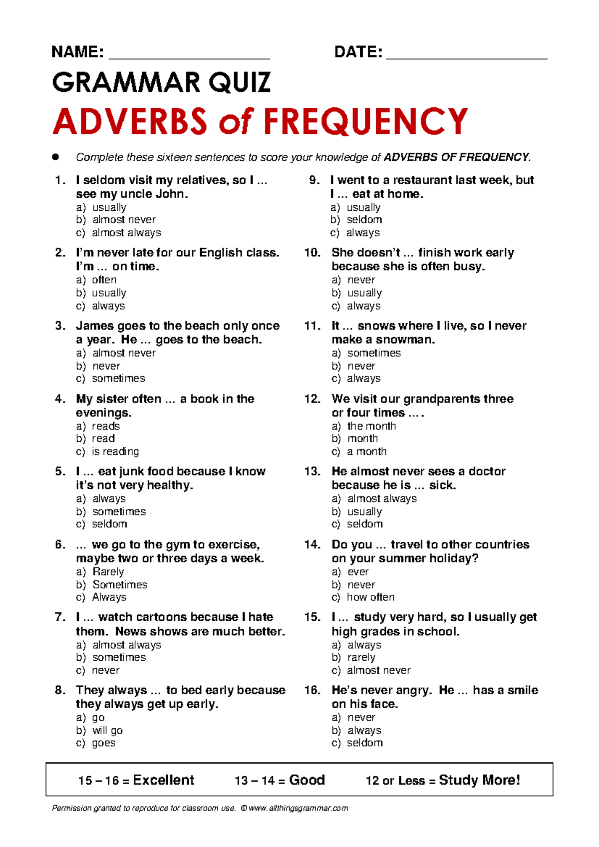 Quiz-adv-ingles - grammar quiz - NAME: ________________________ DATE