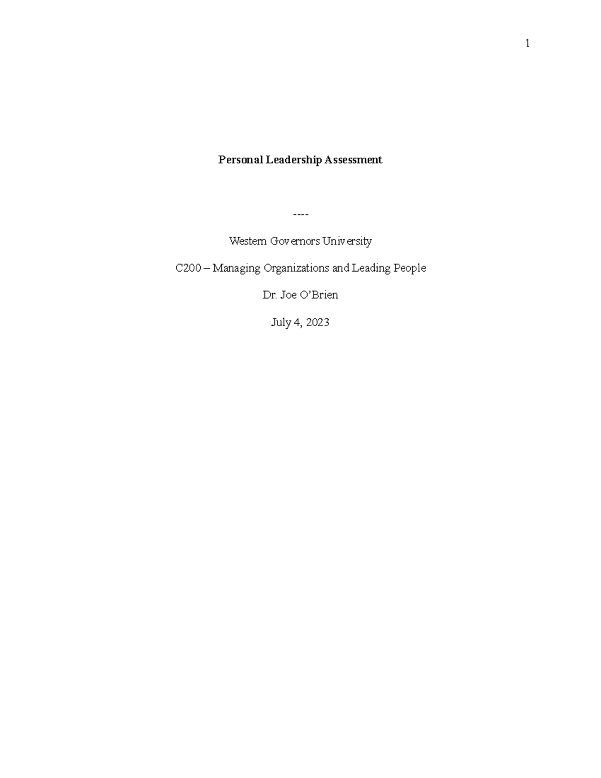 C200 Personal Leadership Assessment - C200 - WGU - Studocu