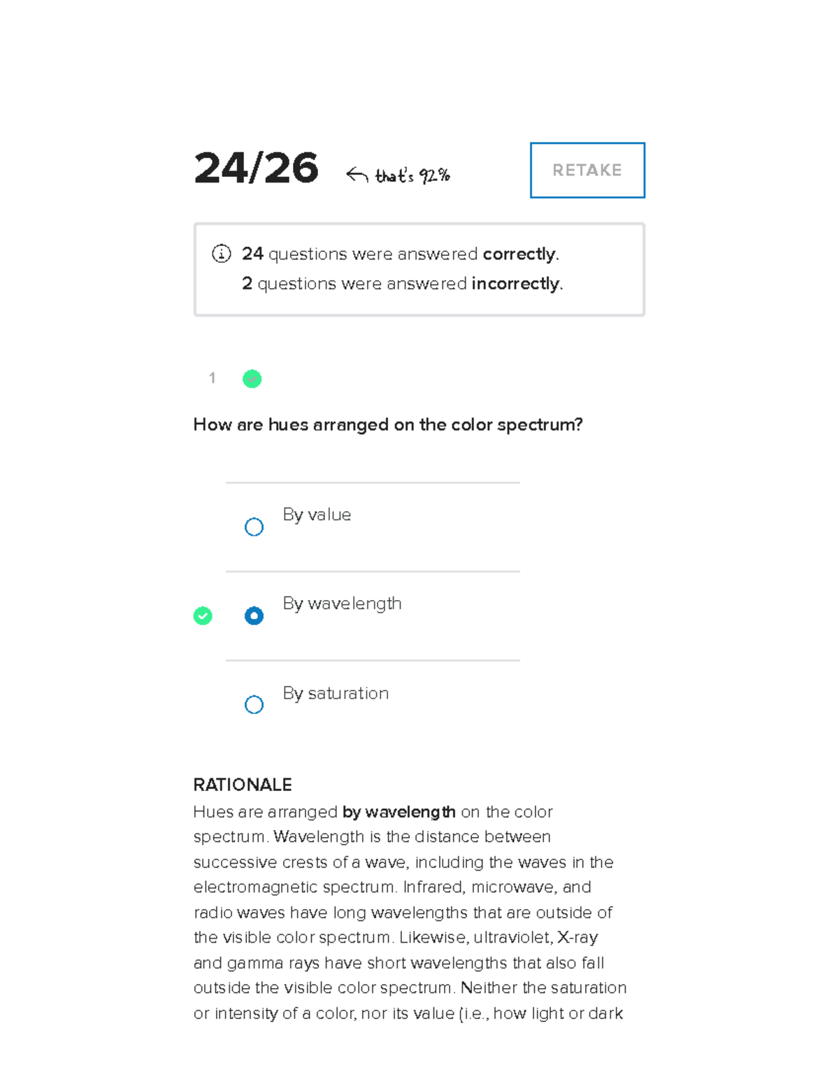Viscomm Unit 1 92 percent - 1 24/26! that's 92% RETAKE " 24 questions were answered correctly ...