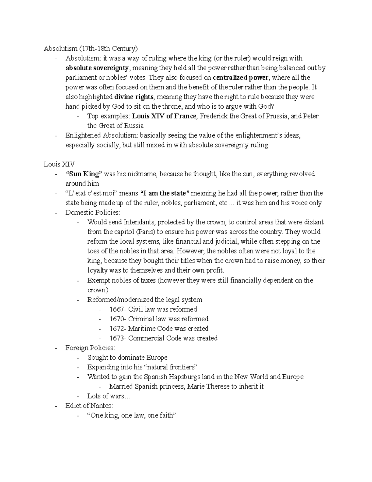 EUH2001 Chapter 15 notes - Absolutism (17th-18th Century) - Absolutism ...