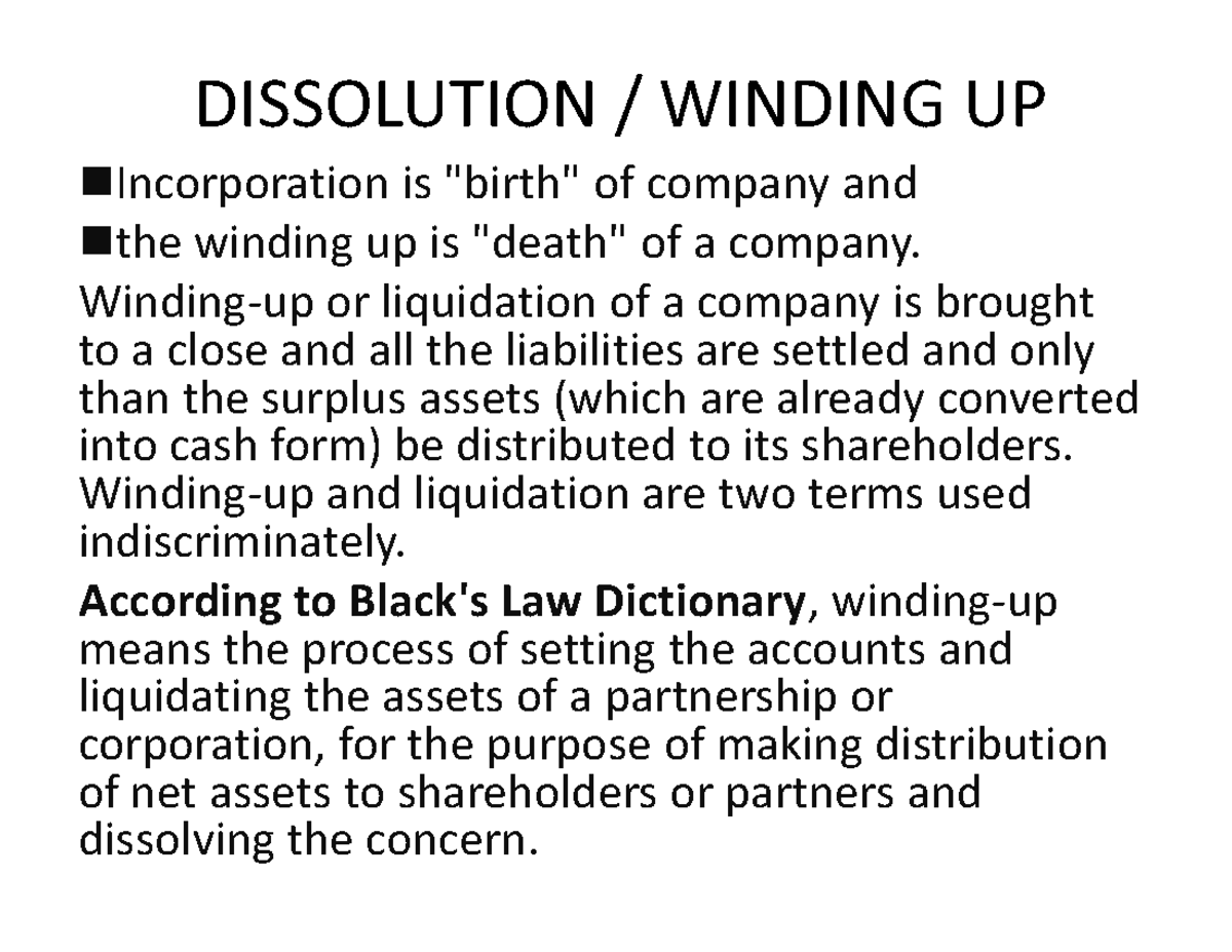 Dissolution and Insolvency - DISSOLUTION / WINDING UP Incorporation is ...