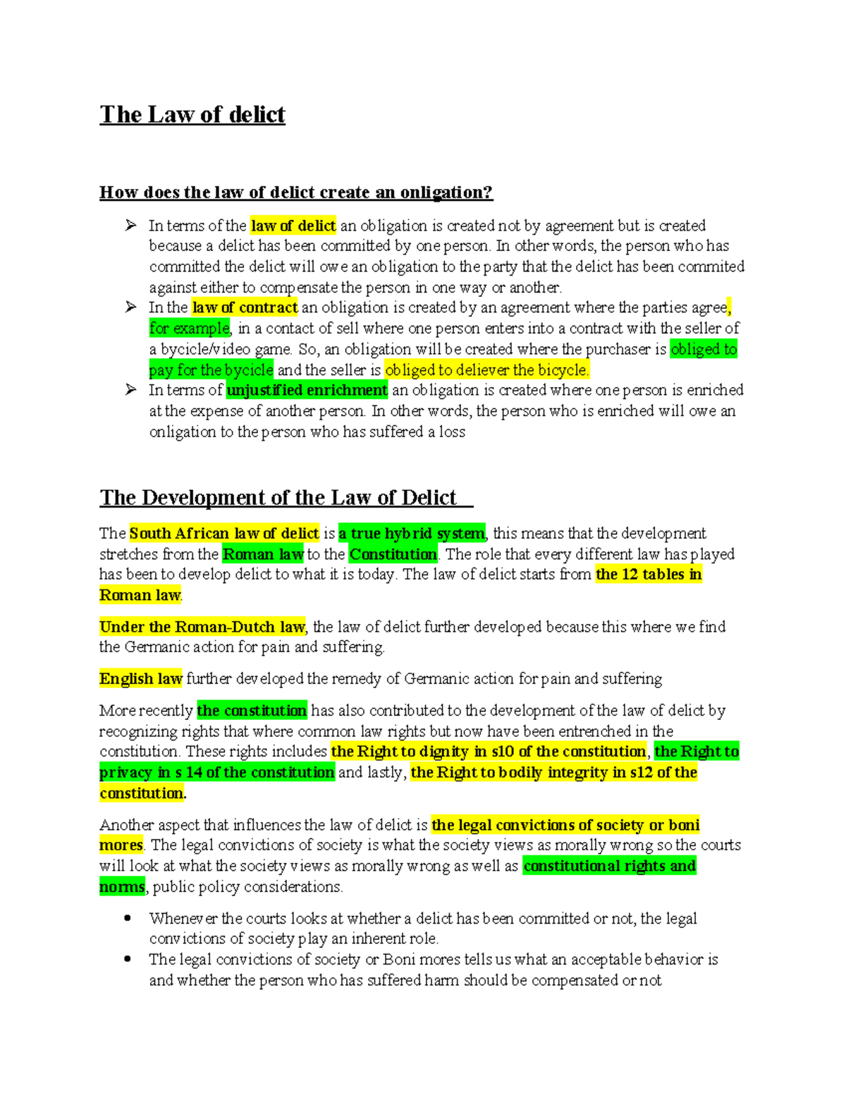 Study UNIT 1 - notes - The Law of delict How does the law of delict ...