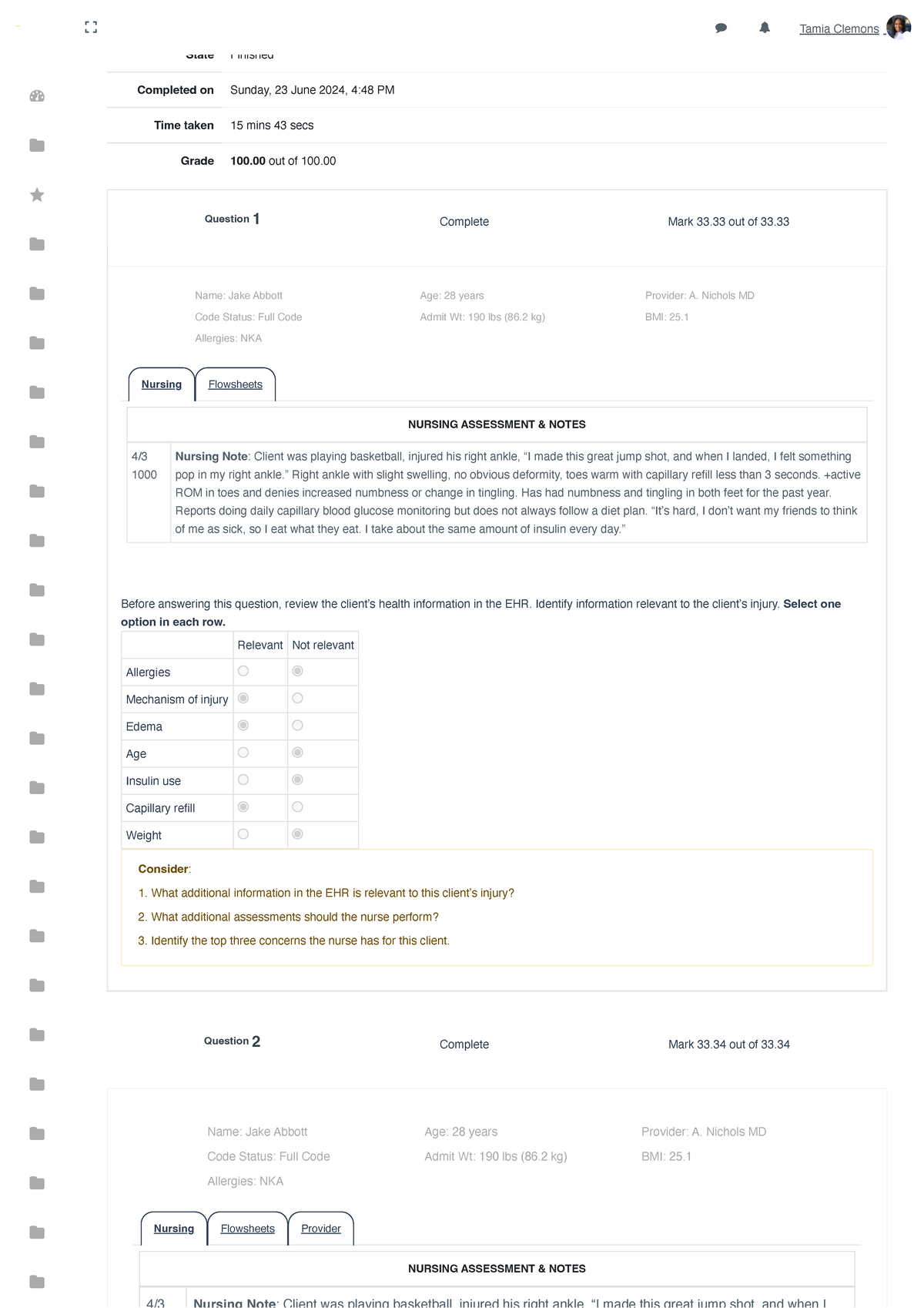 Jake Abbott #2 - open check - Started on Sunday, 23 June 2024, 4:33 PM ...