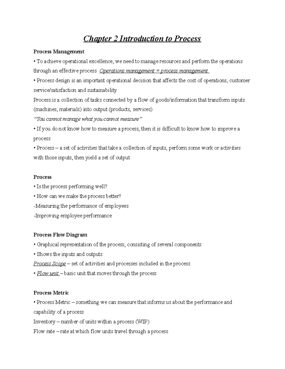 Chapter 2 TOM 301 - Chapter 2 Introduction to Process Process ...
