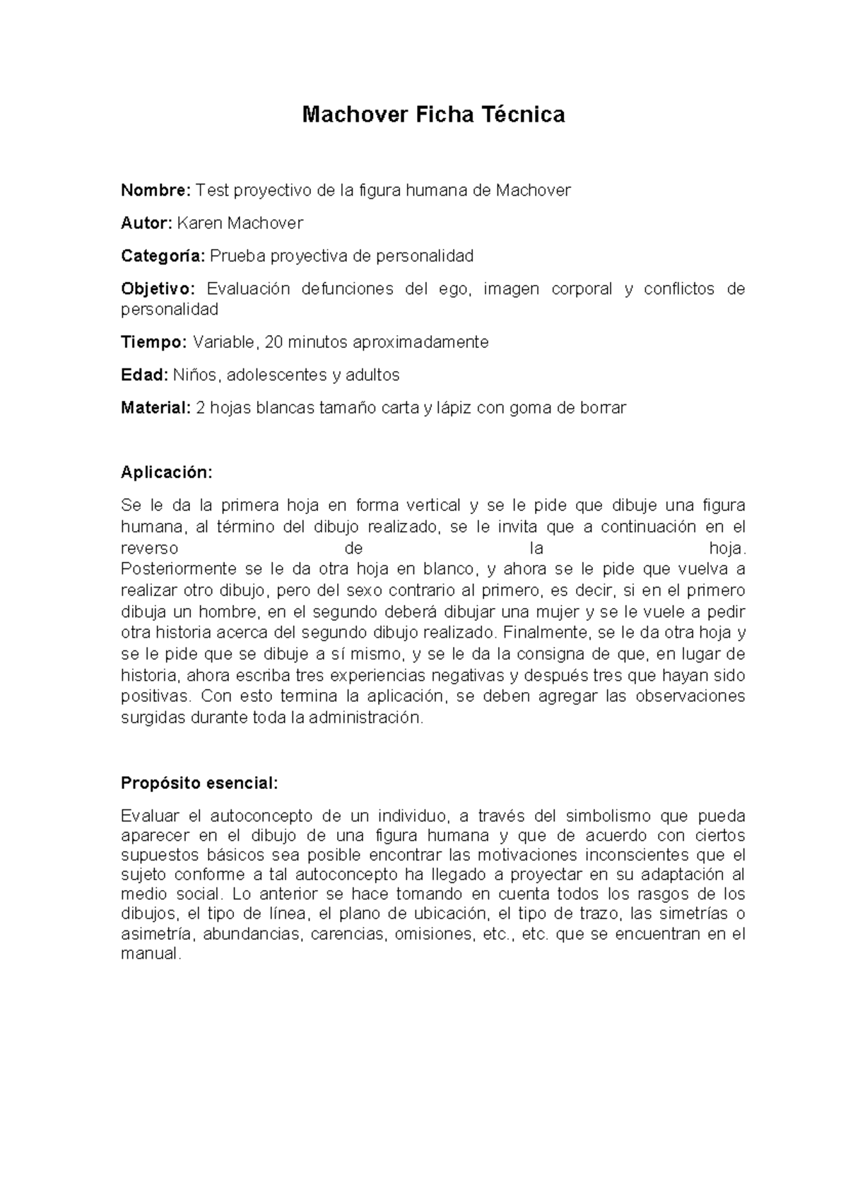Machover Ficha Técnica - Machover Ficha Técnica Nombre: Test proyectivo ...