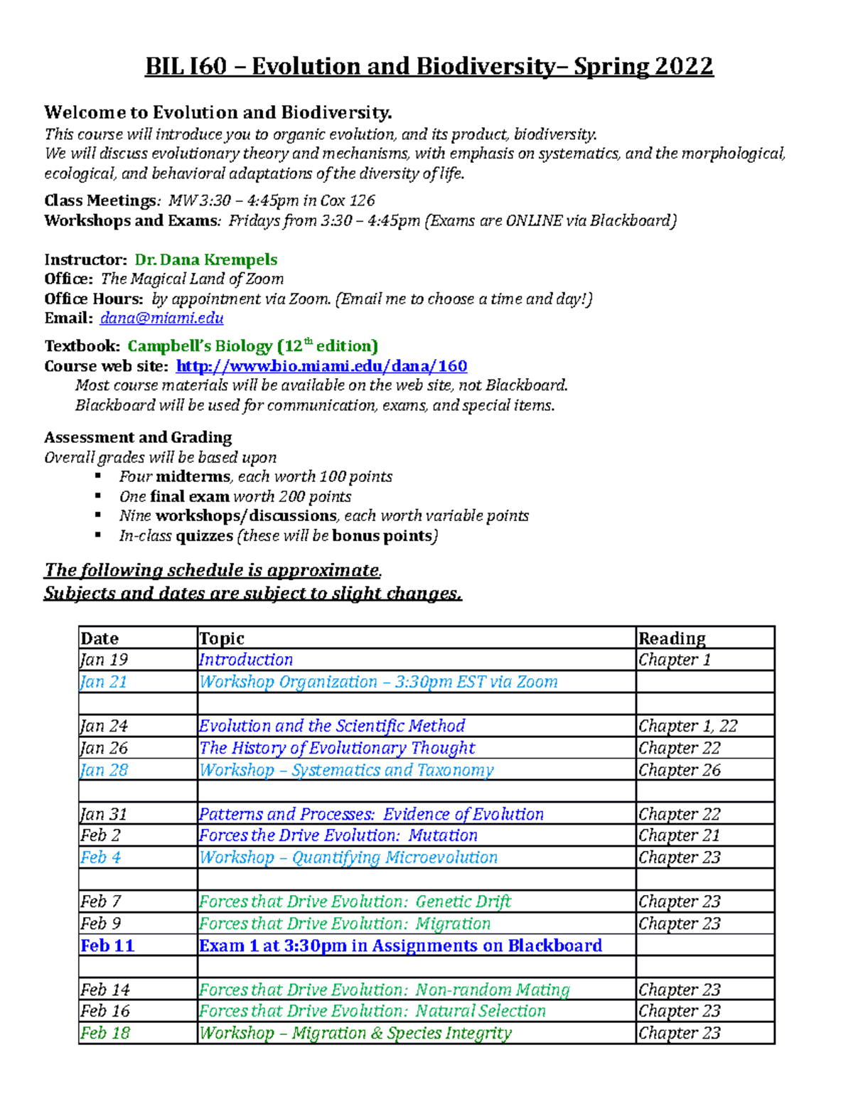 160S22 syllabus - This is the summary for the BIL 160 curriculum on ...