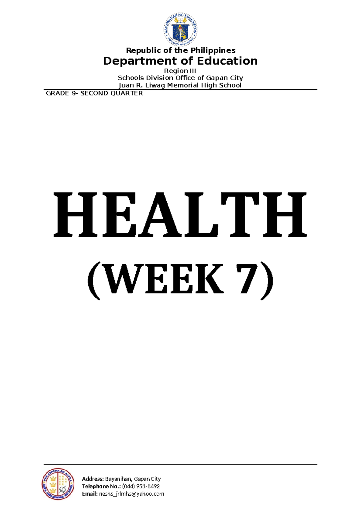 Q2-health-week7 - ARTS WEEK 7 MODULE - Department of Education ...