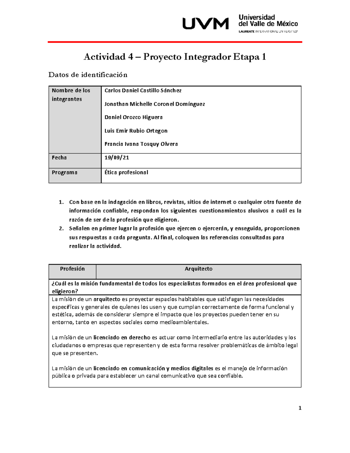 A#4 Proyecto Integrador etapa 1 ética profesional - Actividad 4 – Proyecto Integrador Etapa 1 ...
