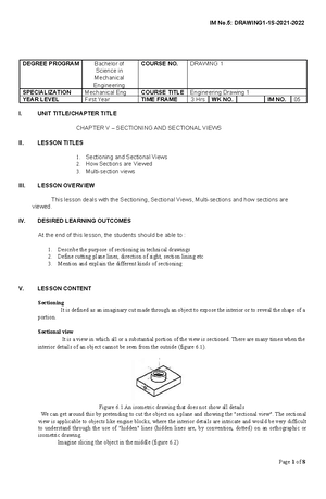 Eng Dwng Week 1-2 - week 1-2 - DEGREE PROGRAM BSME COURSE NO. Drawing 1 SPECIALIZATION ...