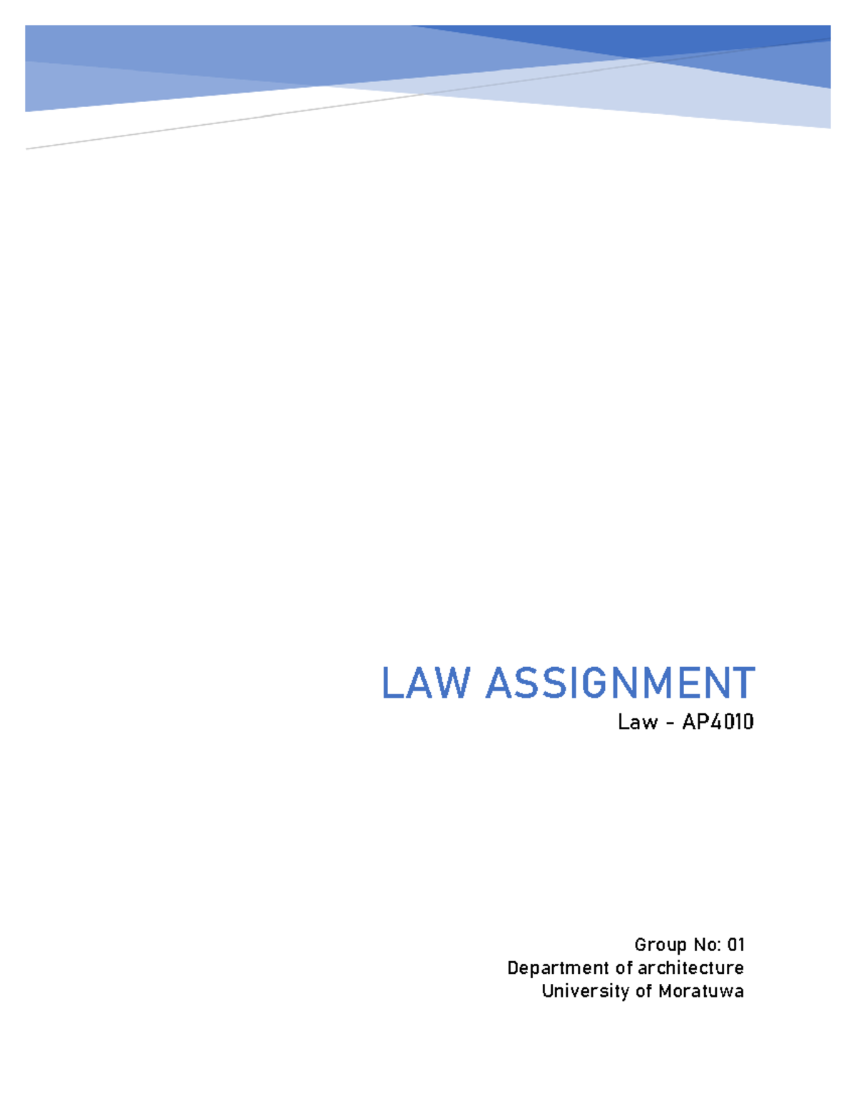 Law assignment - LAW ASSIGNMENT Law - AP Group No: 01 Department of ...