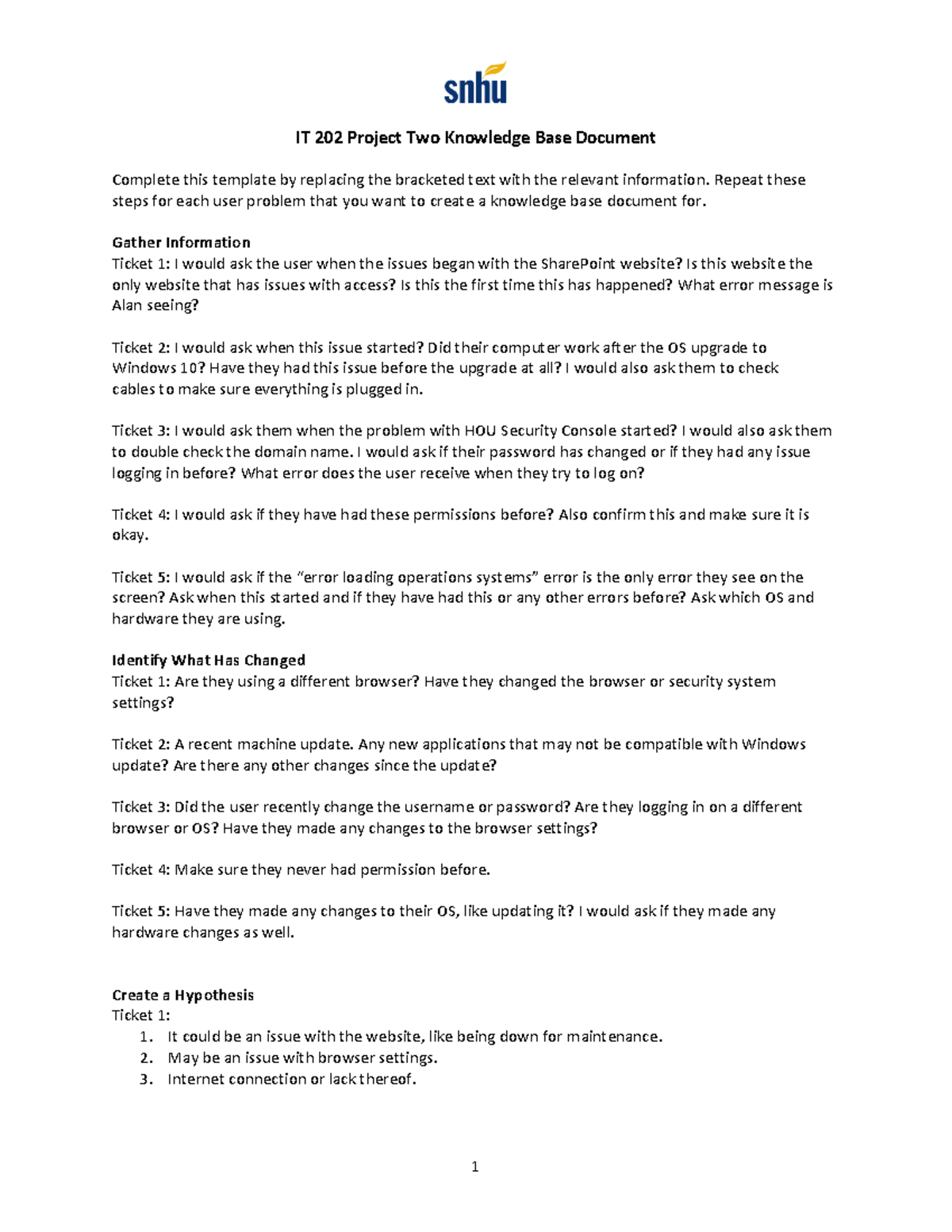 IT 202 Project Two milestone - 1 IT 202 Project Two Knowledge Base ...