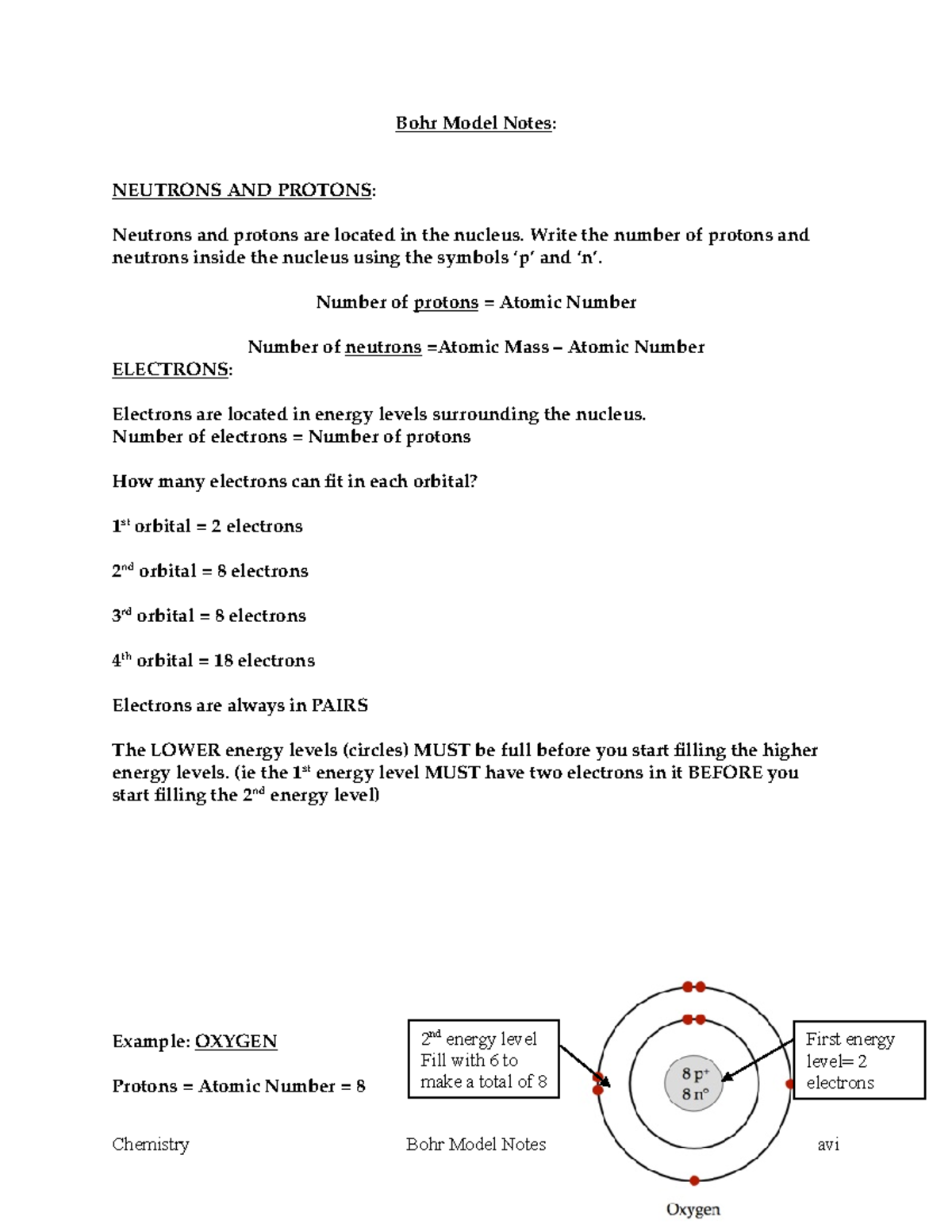 Bohr Model Note Reference - Bohr Model Notes: NEUTRONS AND PROTONS ...