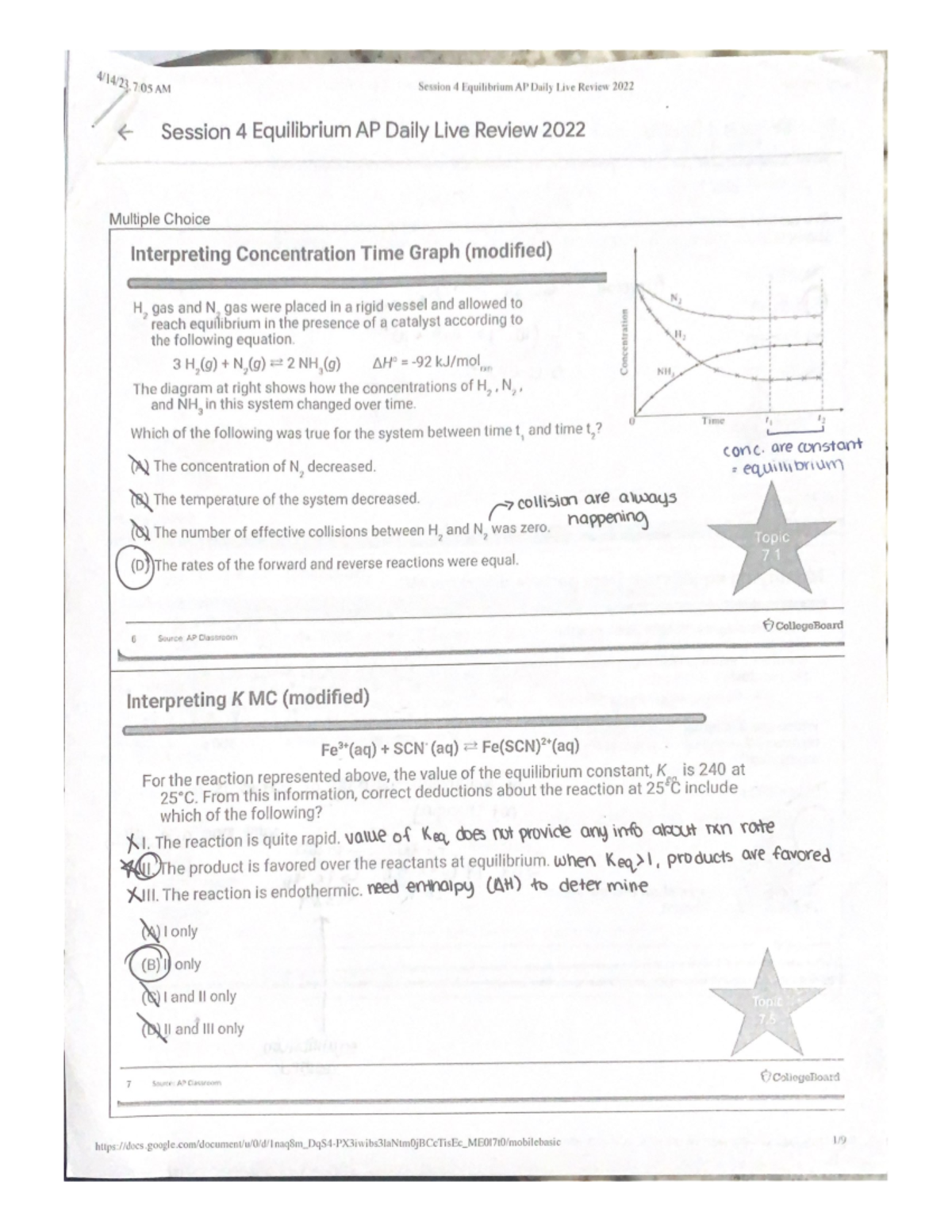 Session 4 Equilibrium AP Daily Live Review 2022 - CHEM 105 - Studocu