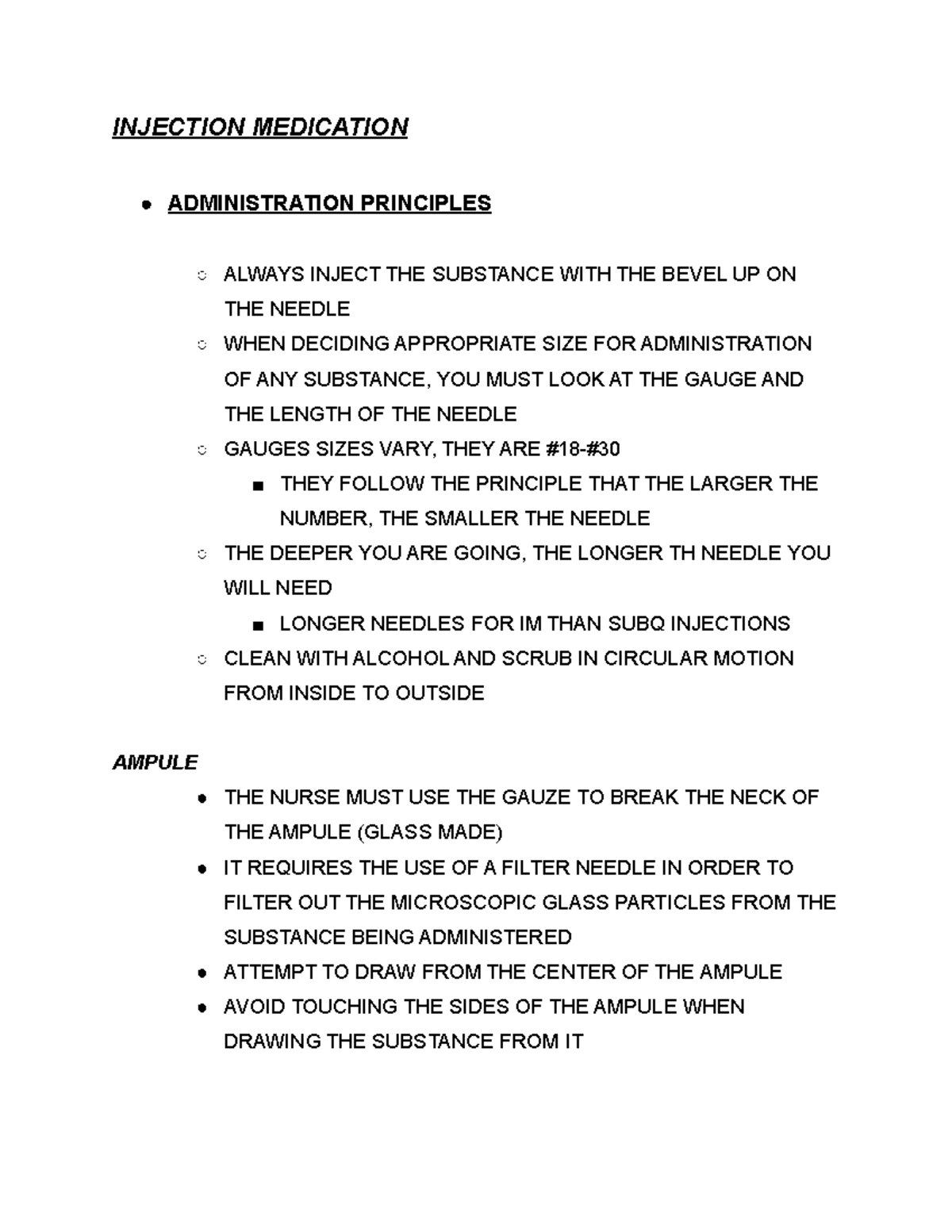 Injection Medication Administration and Principles + Mixing - INJECTION ...