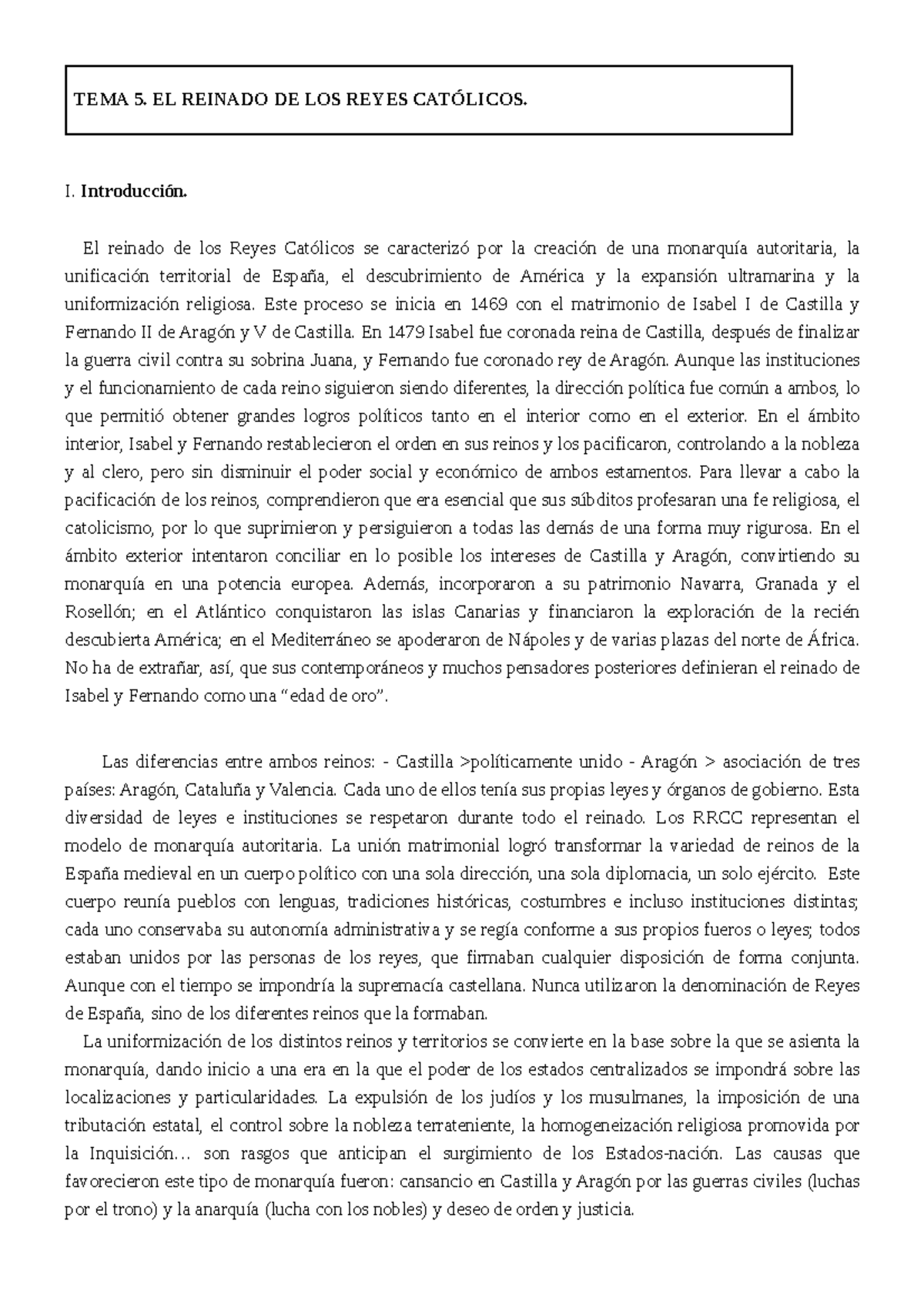 Tema 5 historia - reyes católicos - TEMA 5. EL REINADO DE LOS REYES CATÓLICOS. I. Introducción ...