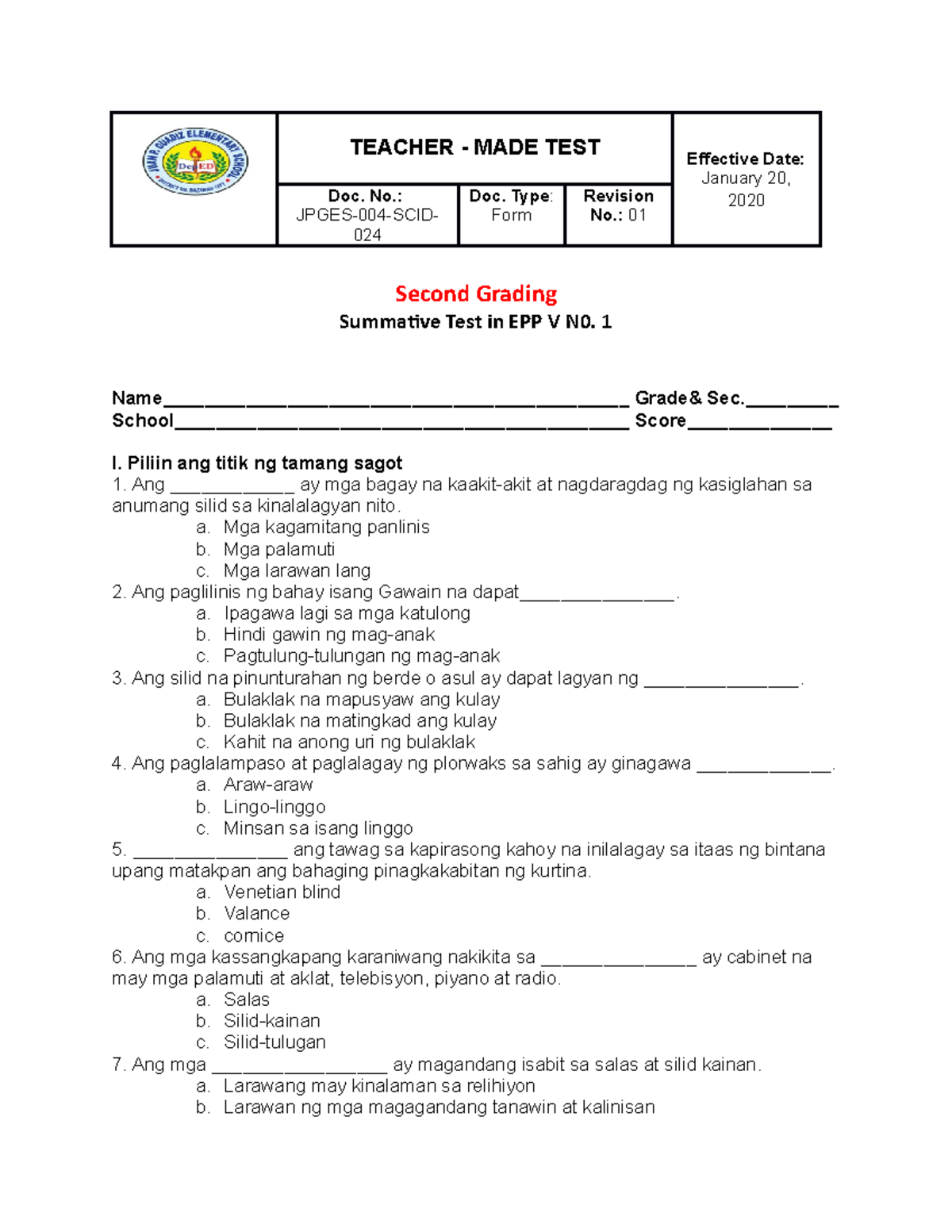 ST EPP-5 Q2 - Grade: 9ST EPP-5 Q2 - Grade: 9ST EPP-5 Q2 - Grade: 9 ...