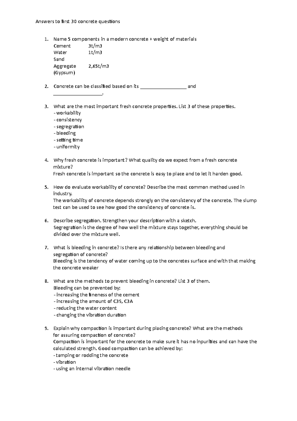 Answer to concrete questions - Name 5 components in a modern concrete ...