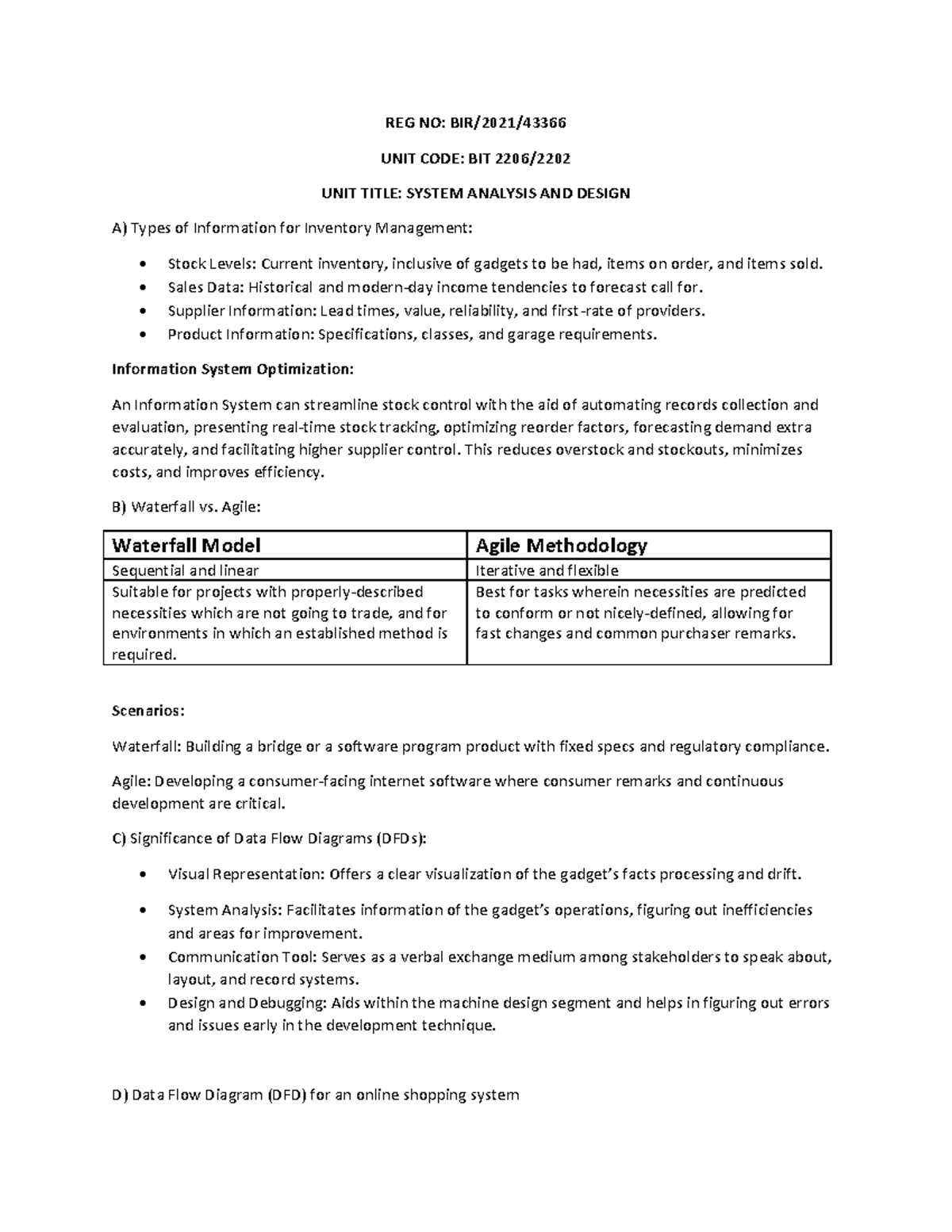 System analysis compressed - REG NO: BIR/2021/ UNIT CODE: BIT 2206 ...