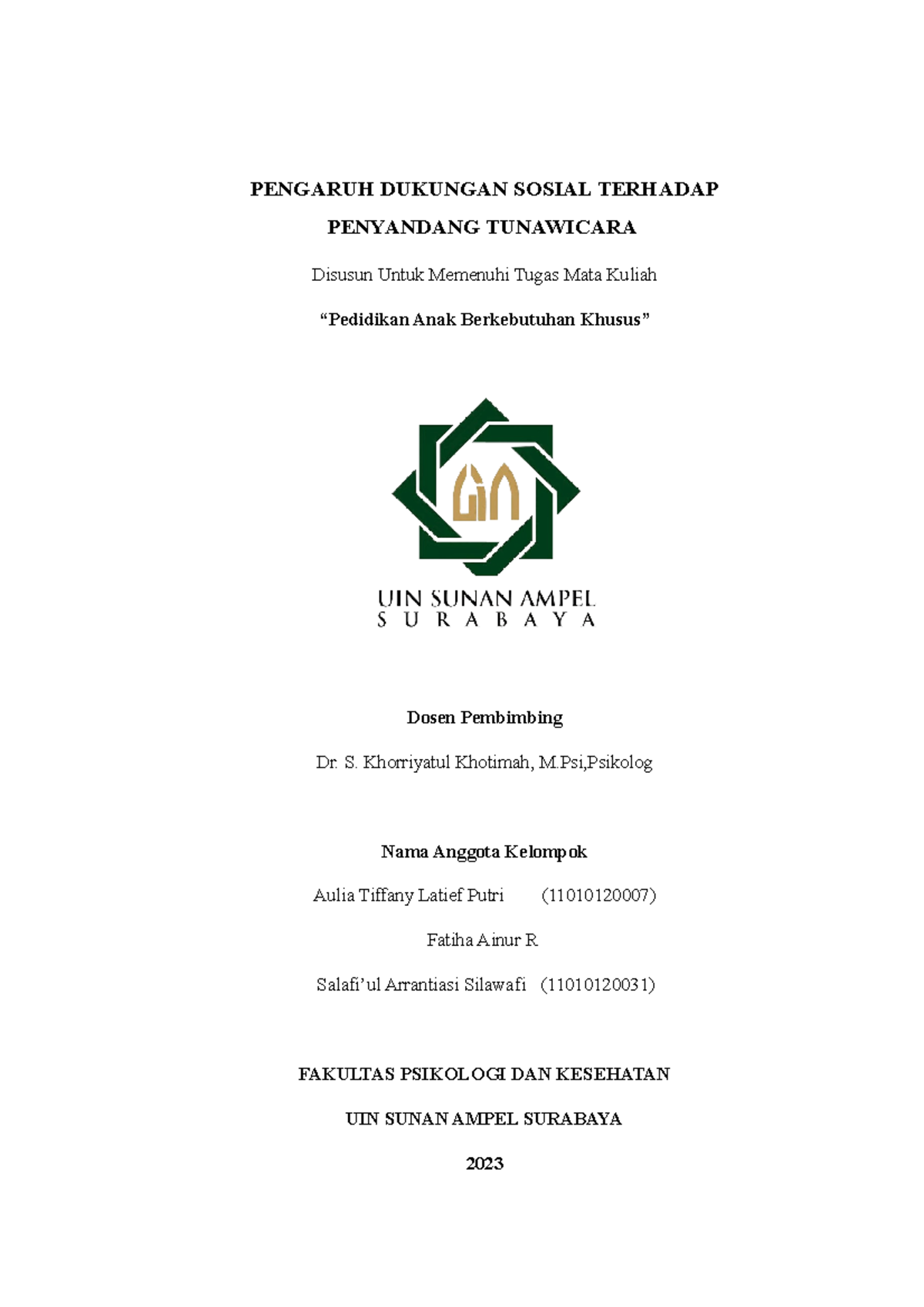 Proposal Penelitian PABK - PENGARUH DUKUNGAN SOSIAL TERHADAP PENYANDANG ...