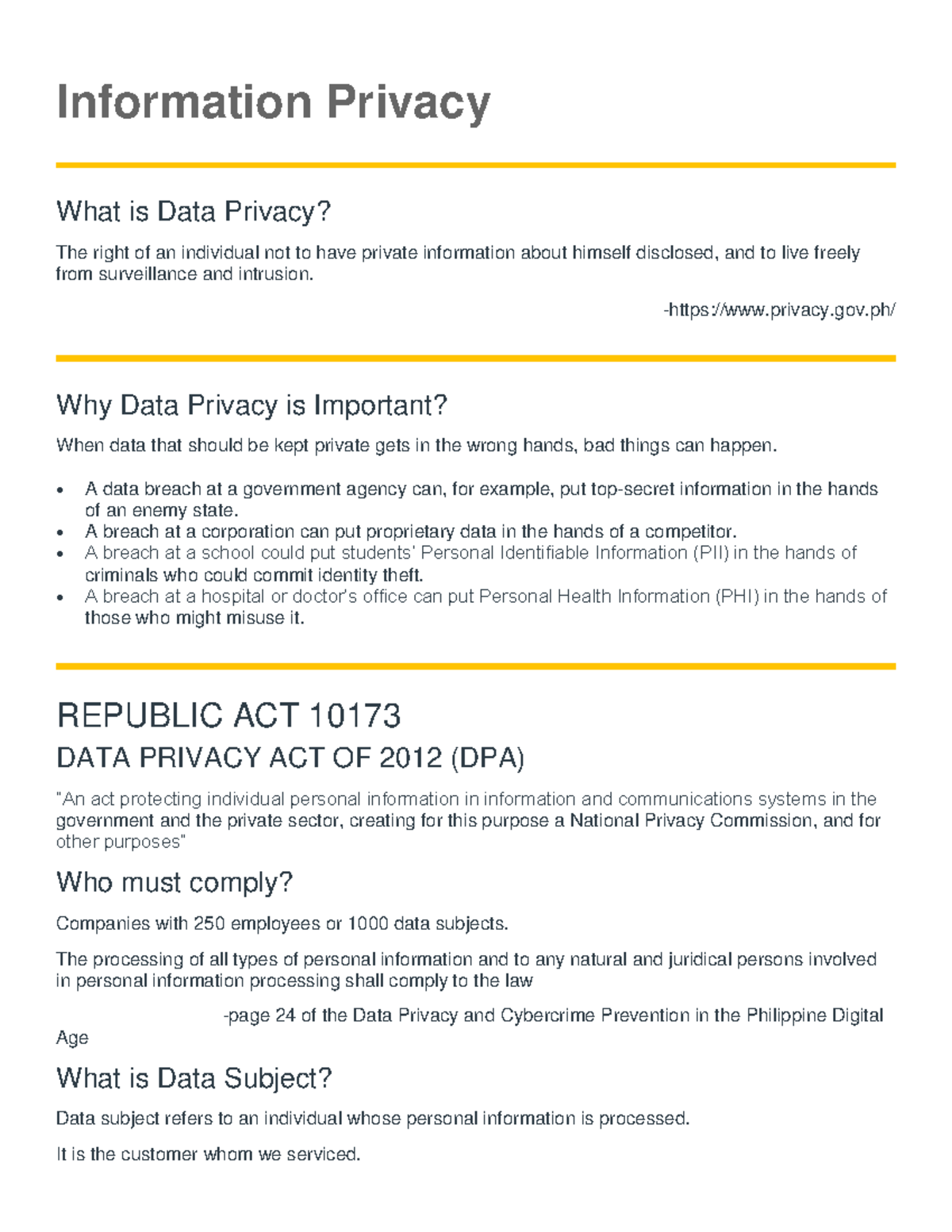 GEE- CHAP4 - Lecture notes [[[ - Information Privacy What is Data ...