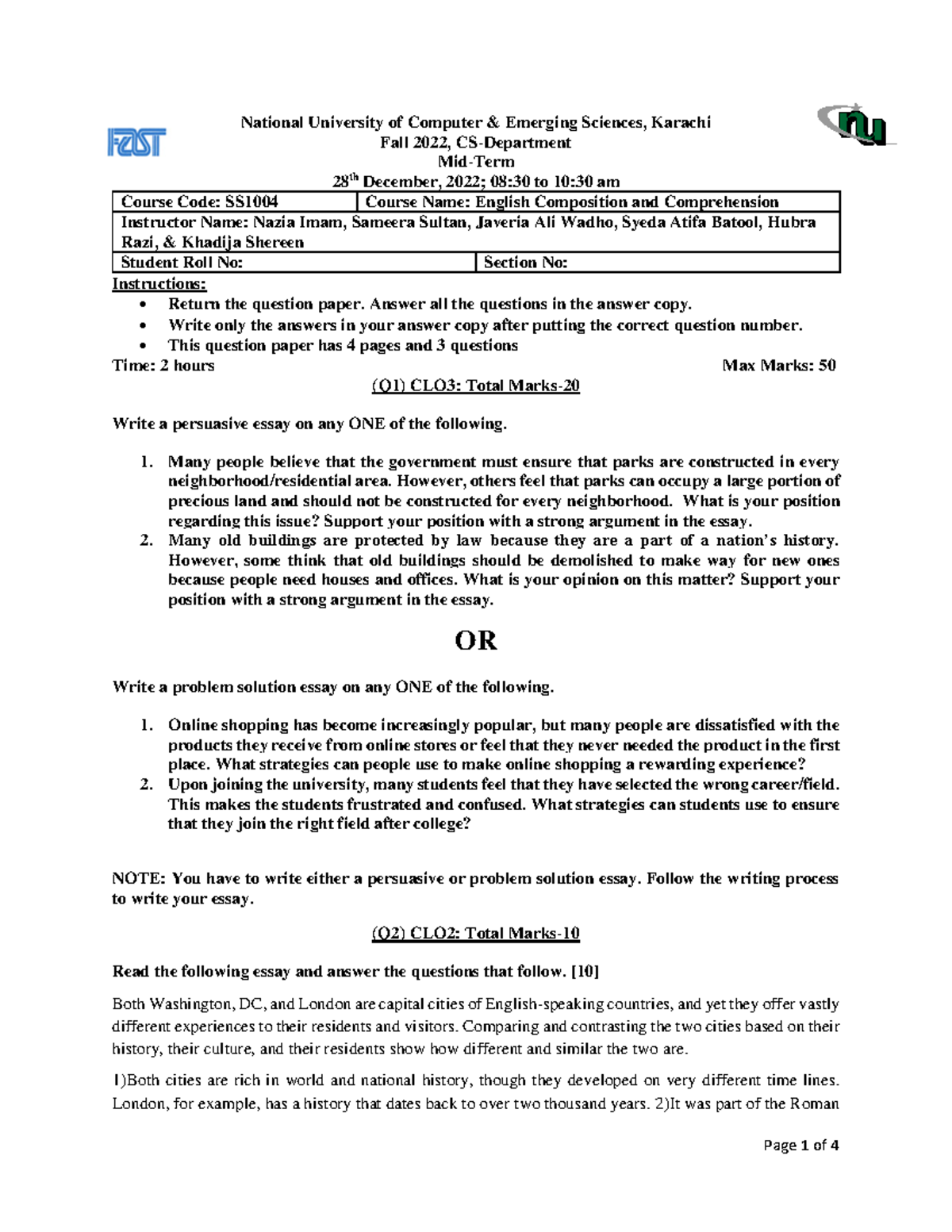 ECC Theory Final Exam Paper 2022 - National University of Computer ...