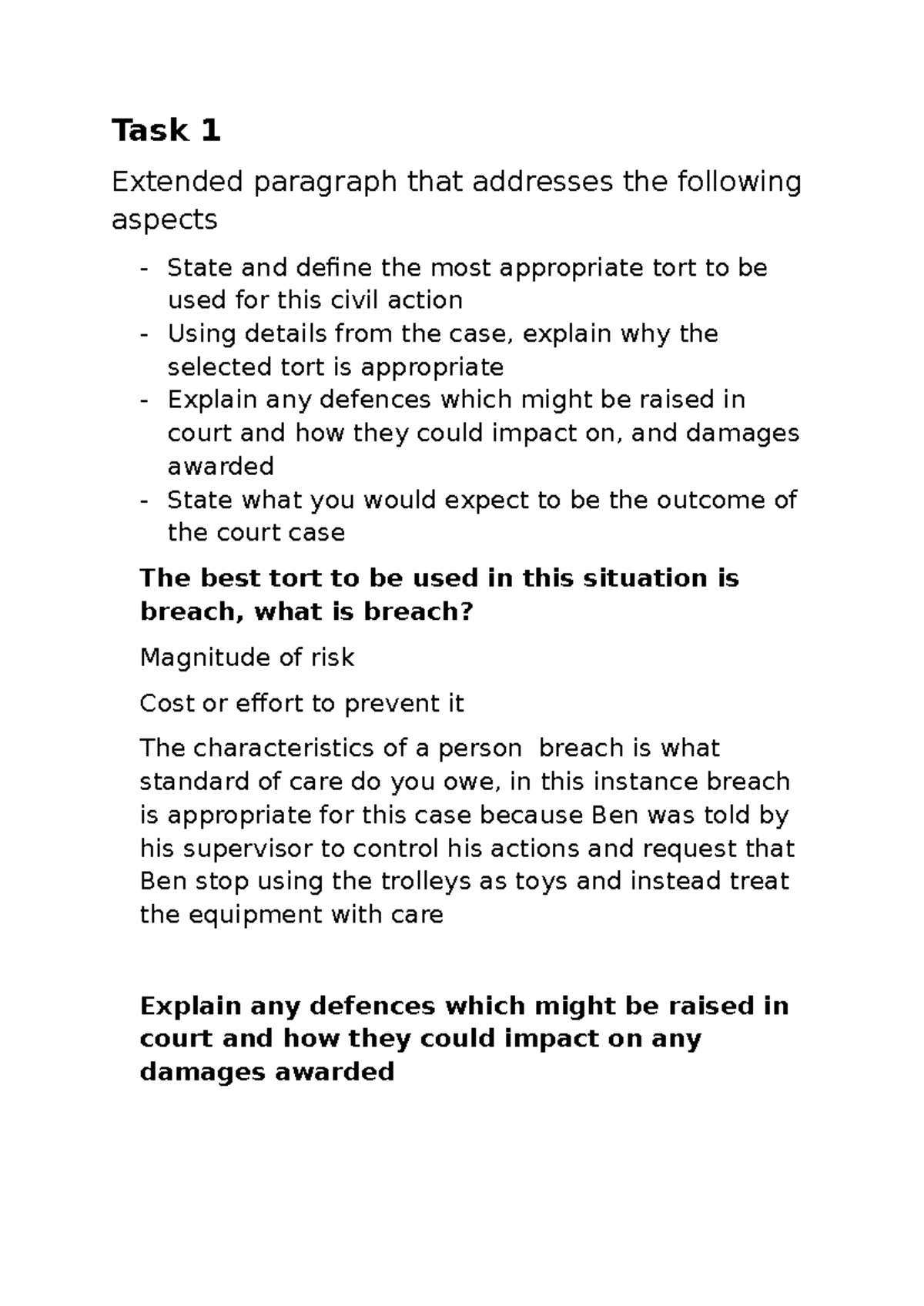 Business layout - Task 1 Extended paragraph that addresses the ...