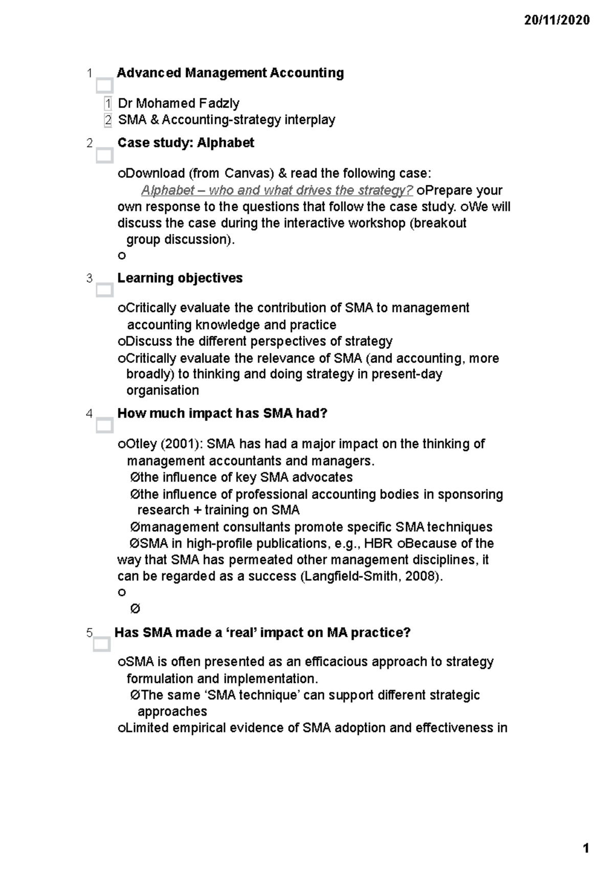 Session 5 SMA Acc Strategy Interplay 2020 2021 Canvas - 1 Advanced ...