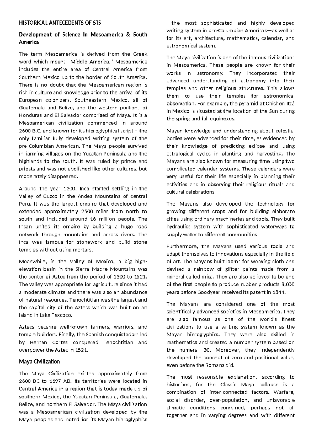 STS - HISTORICAL ANTECEDENTS OF STS Development of Science in ...