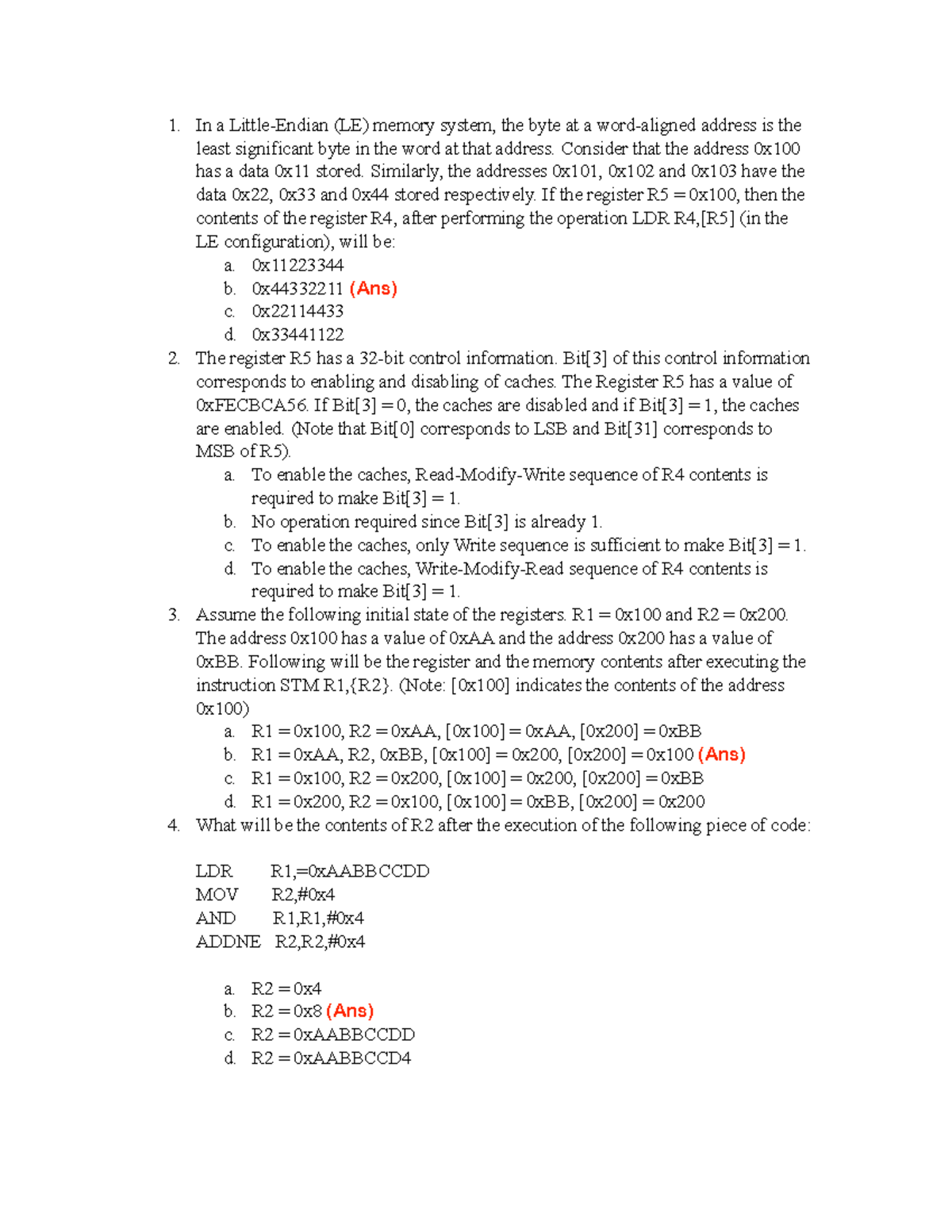 Exam Practice Paper 1 In A Little Endian LE Memory System The exam-practice-paper-1-in-a-little-endian-le-memory-system-the