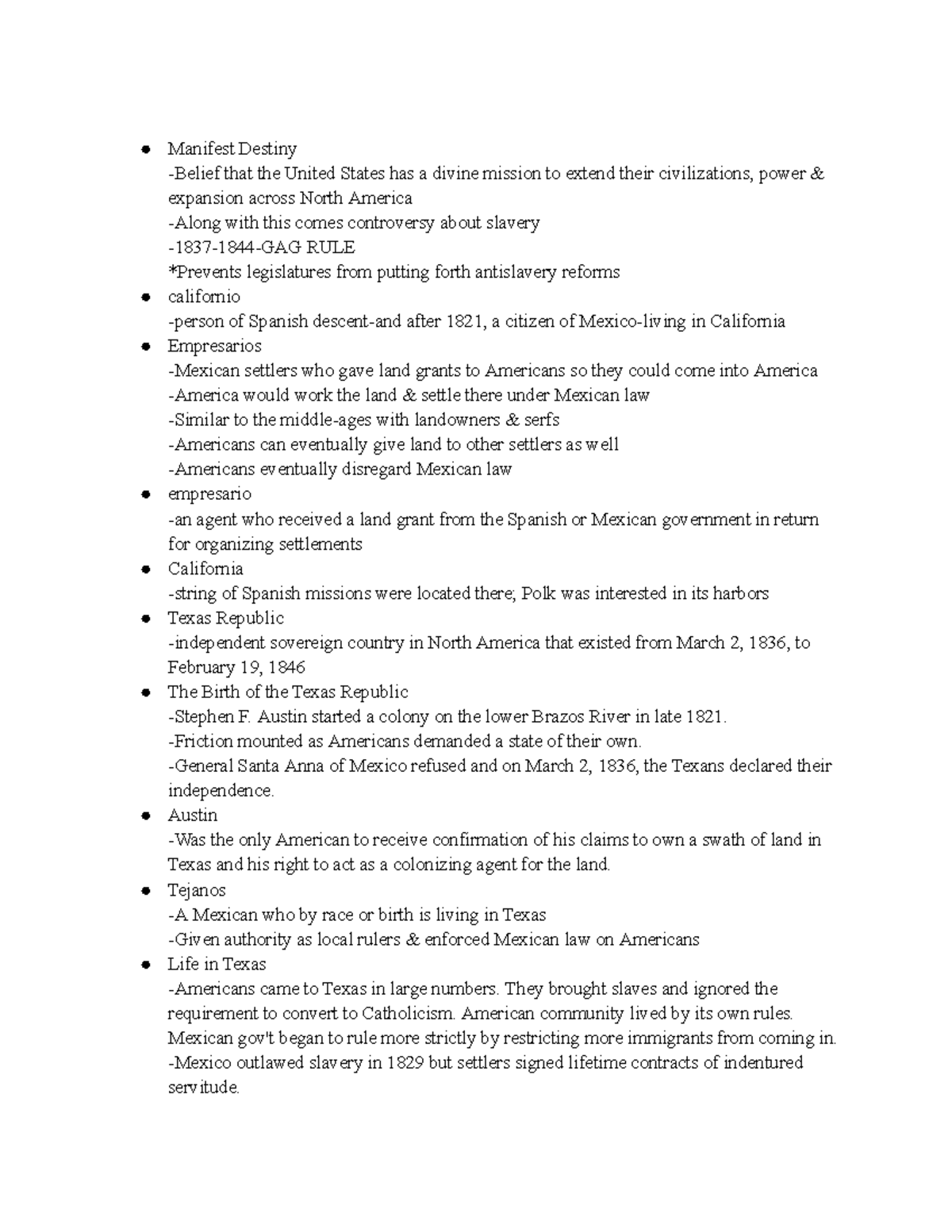 Apush Notes pg 308-322 - Covers things from the Manifest Destiny to ...