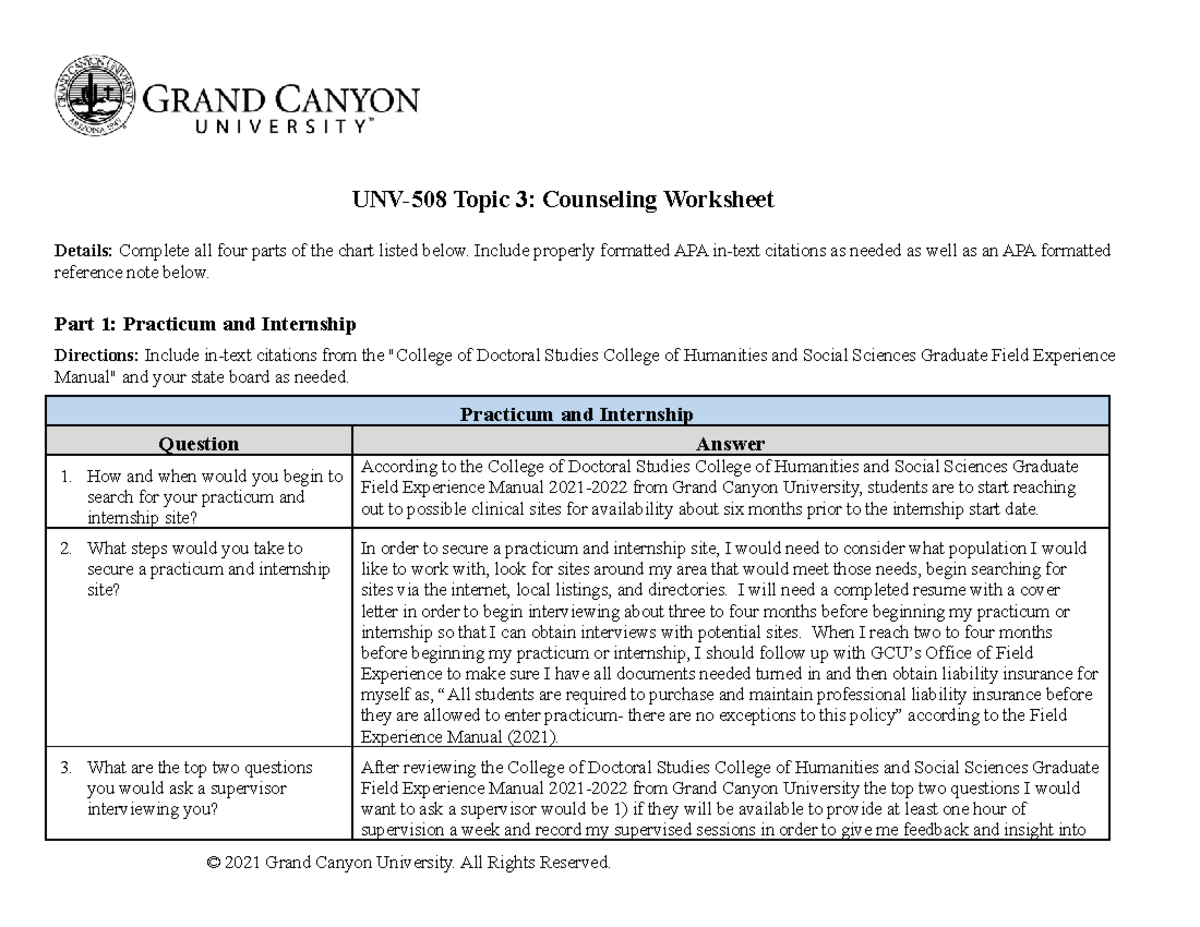 Wk3 Counseling Worksheet - UNV-508 Topic 3: Counseling Worksheet ...