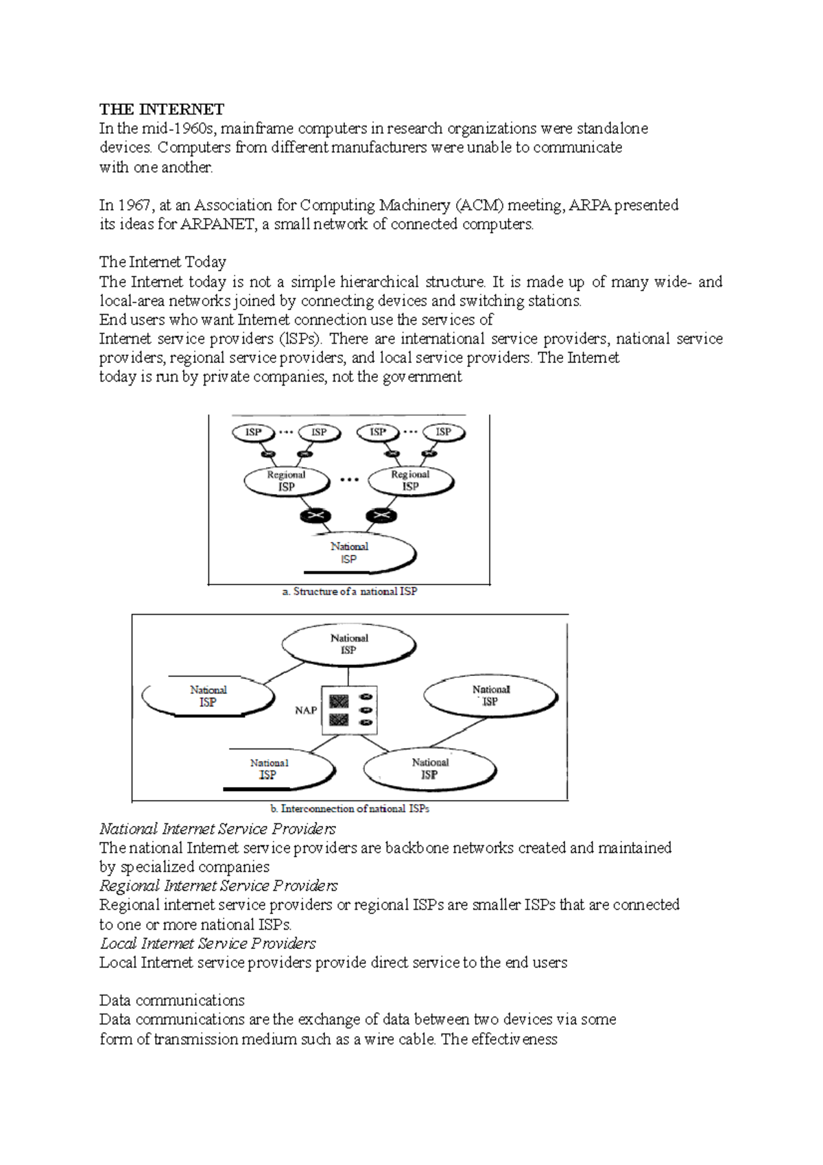Unit 1 - Internet networks topology OSI - THE INTERNET In the mid-1960s ...