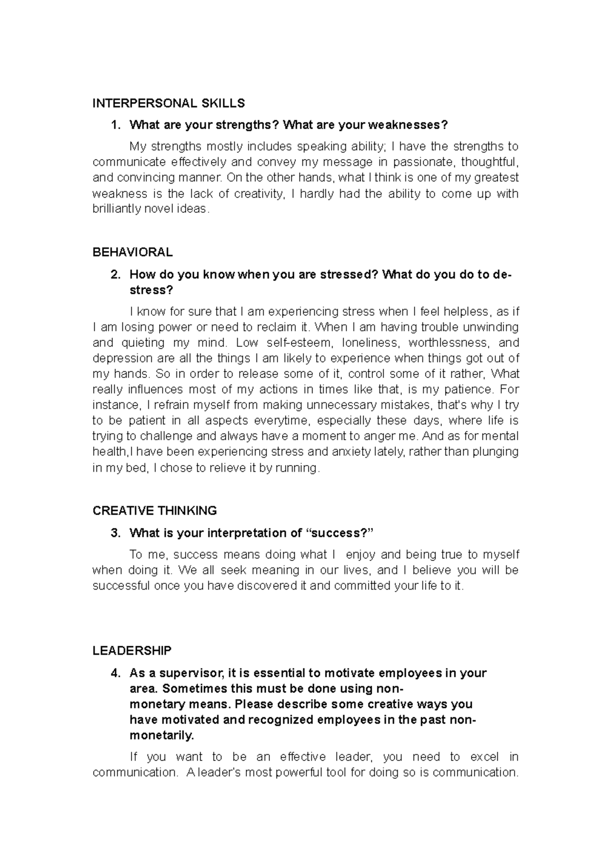 Interpersonal Skills - INTERPERSONAL SKILLS 1. What are your strengths ...