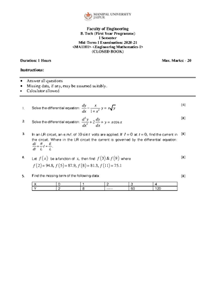 MA2101 Course Handout Engineering Mathematics III - A. Introduction: This course is offered by ...